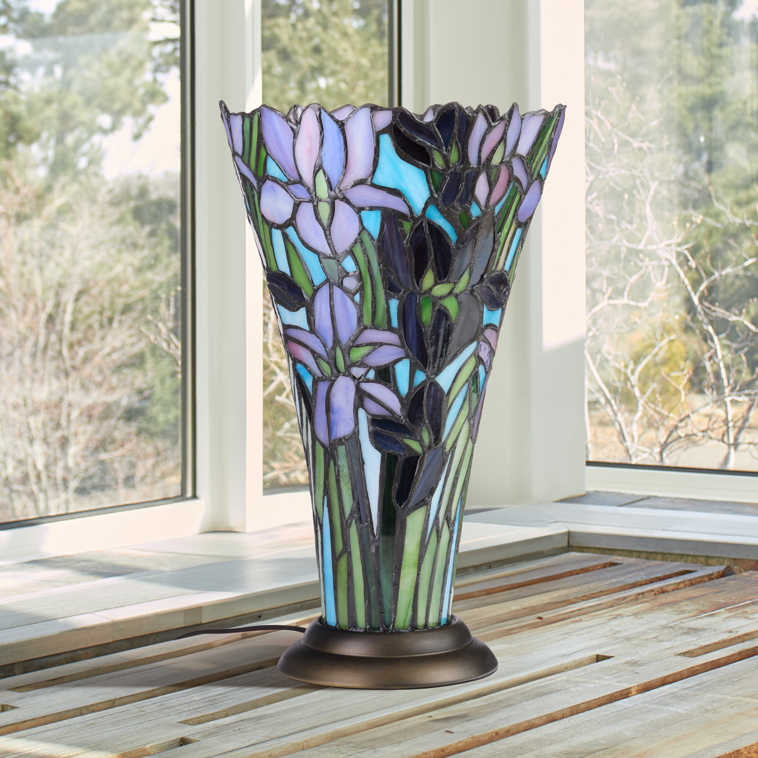 Astoria Grand 13.5"H Tiffany-Style Floral Vase Stained Glass Hurricane ...