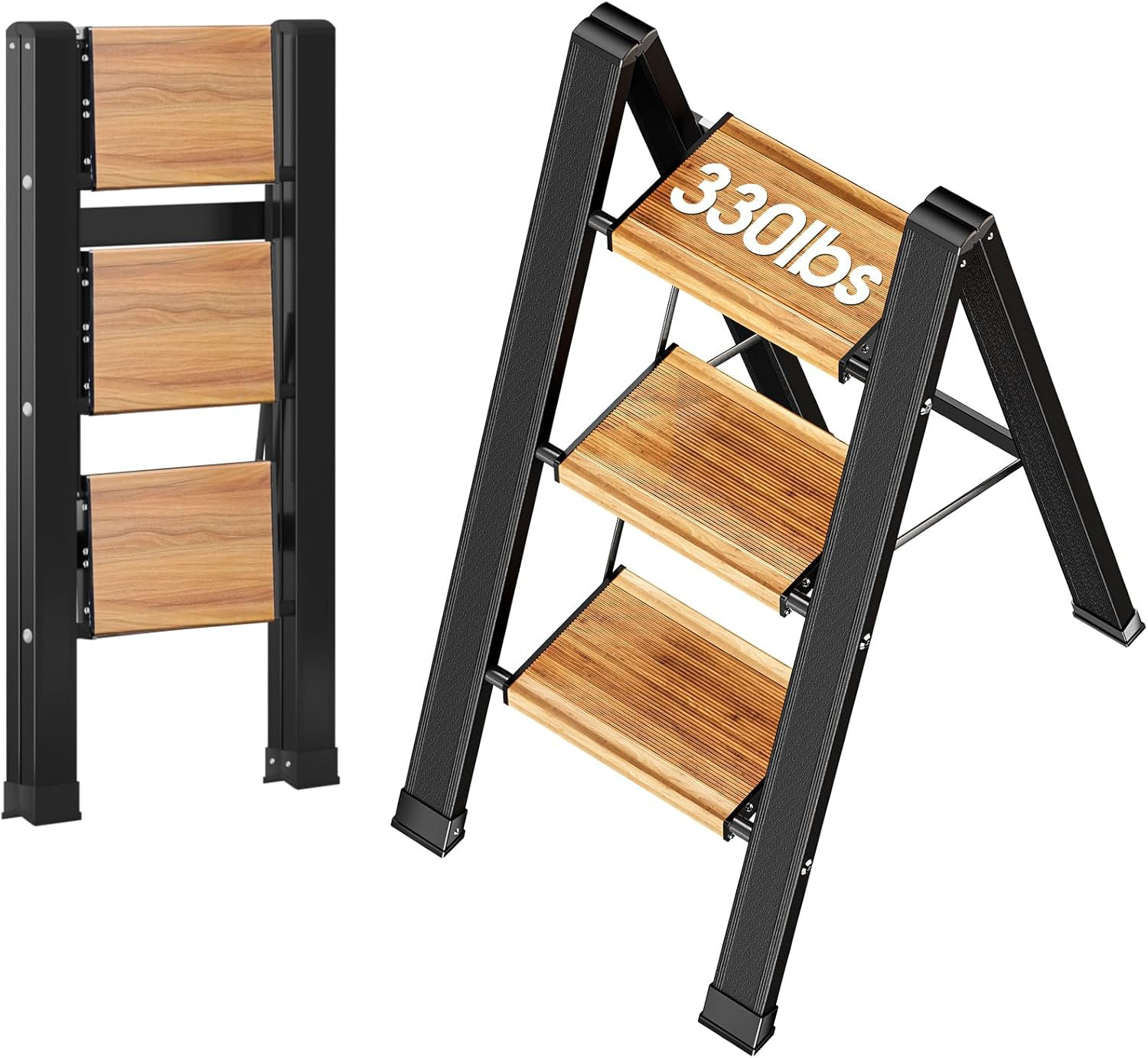 Latitude Run® 3 Step Ladder, Aluminum Lightweight Folding Step Stool ...