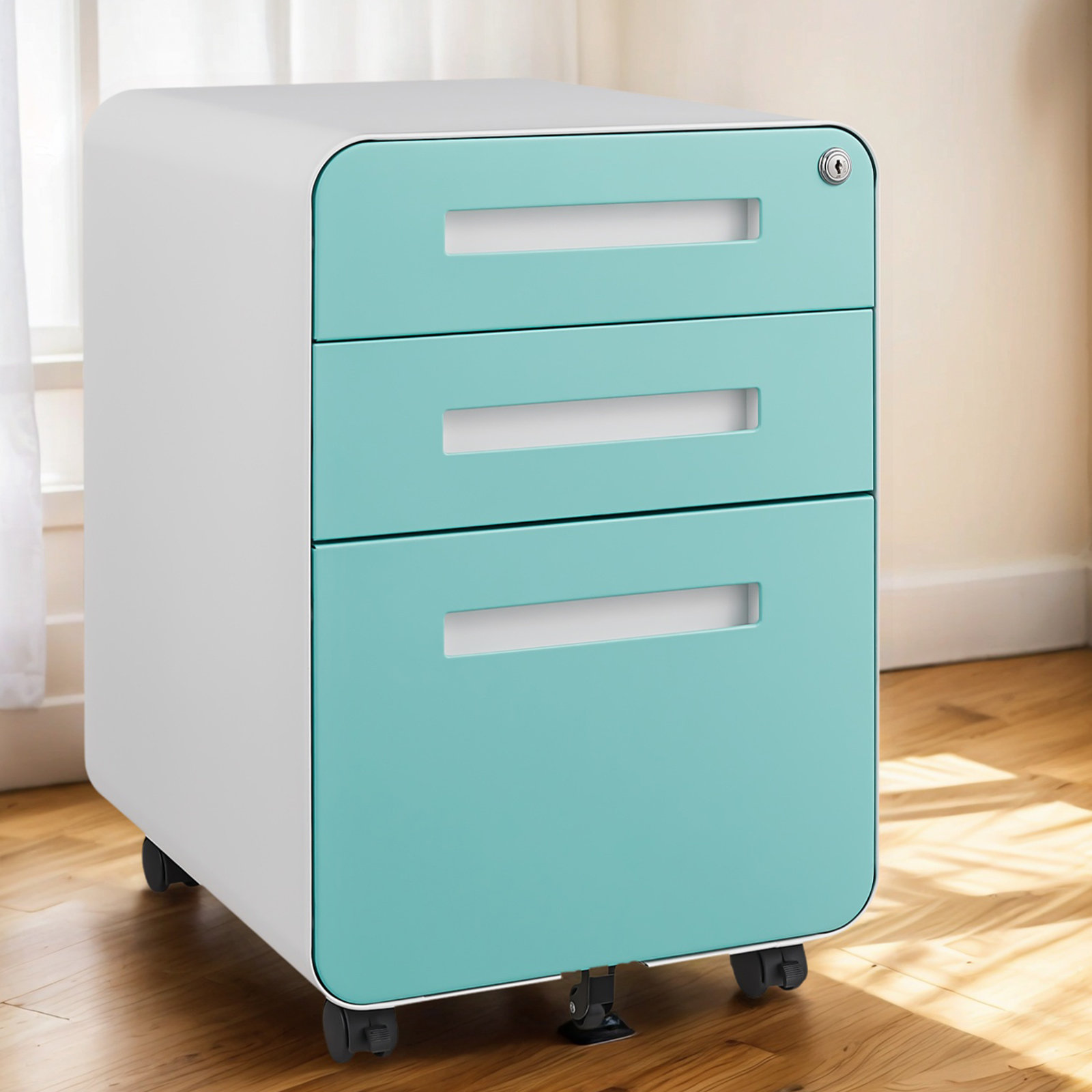 Livego Lockable 3-Drawer Mobile File Cabinet With Anti-Tilt Wheels ...
