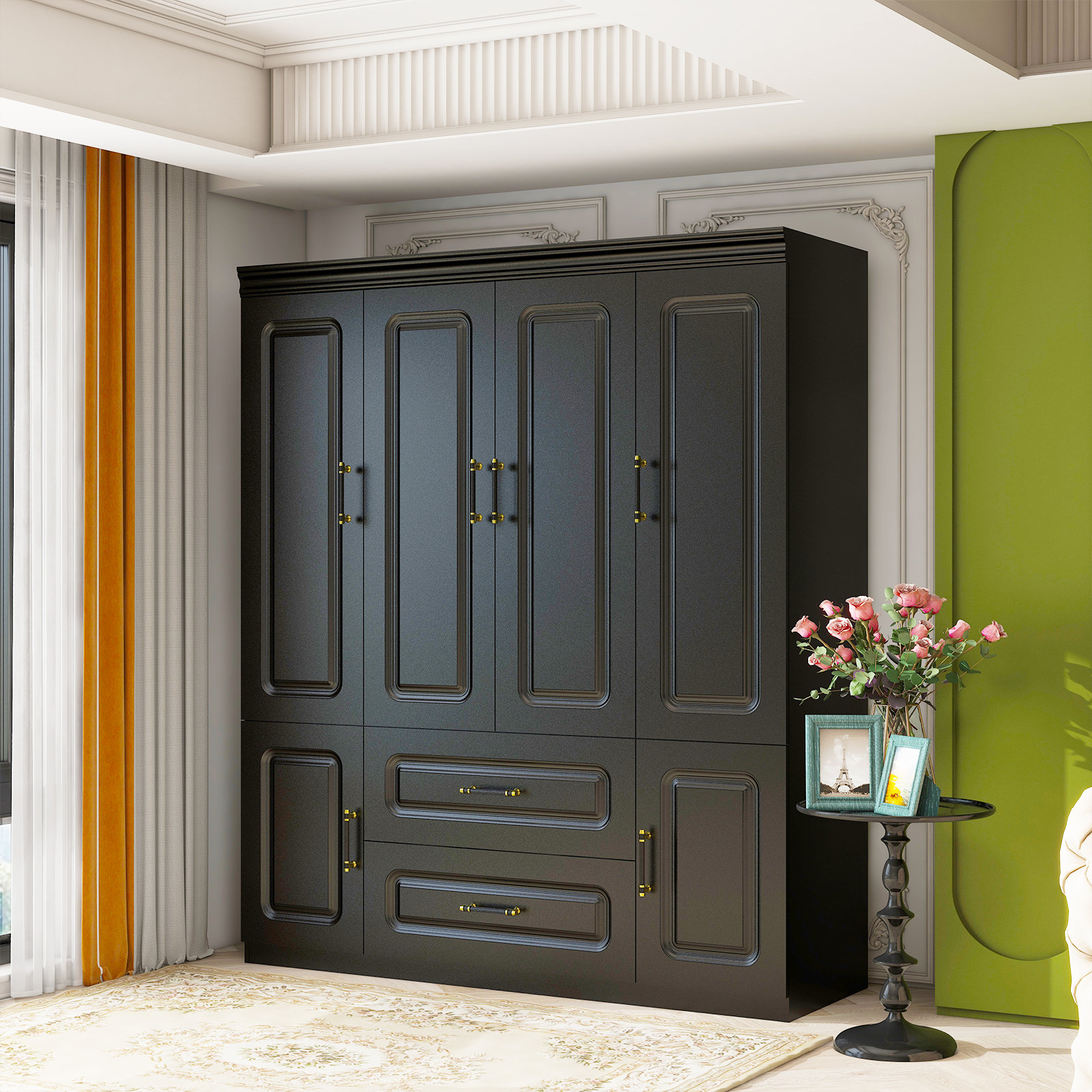 Lark Manor™ Freestanding Wardrobe Armoire for Bedroom, 4-Door Wardrobe ...