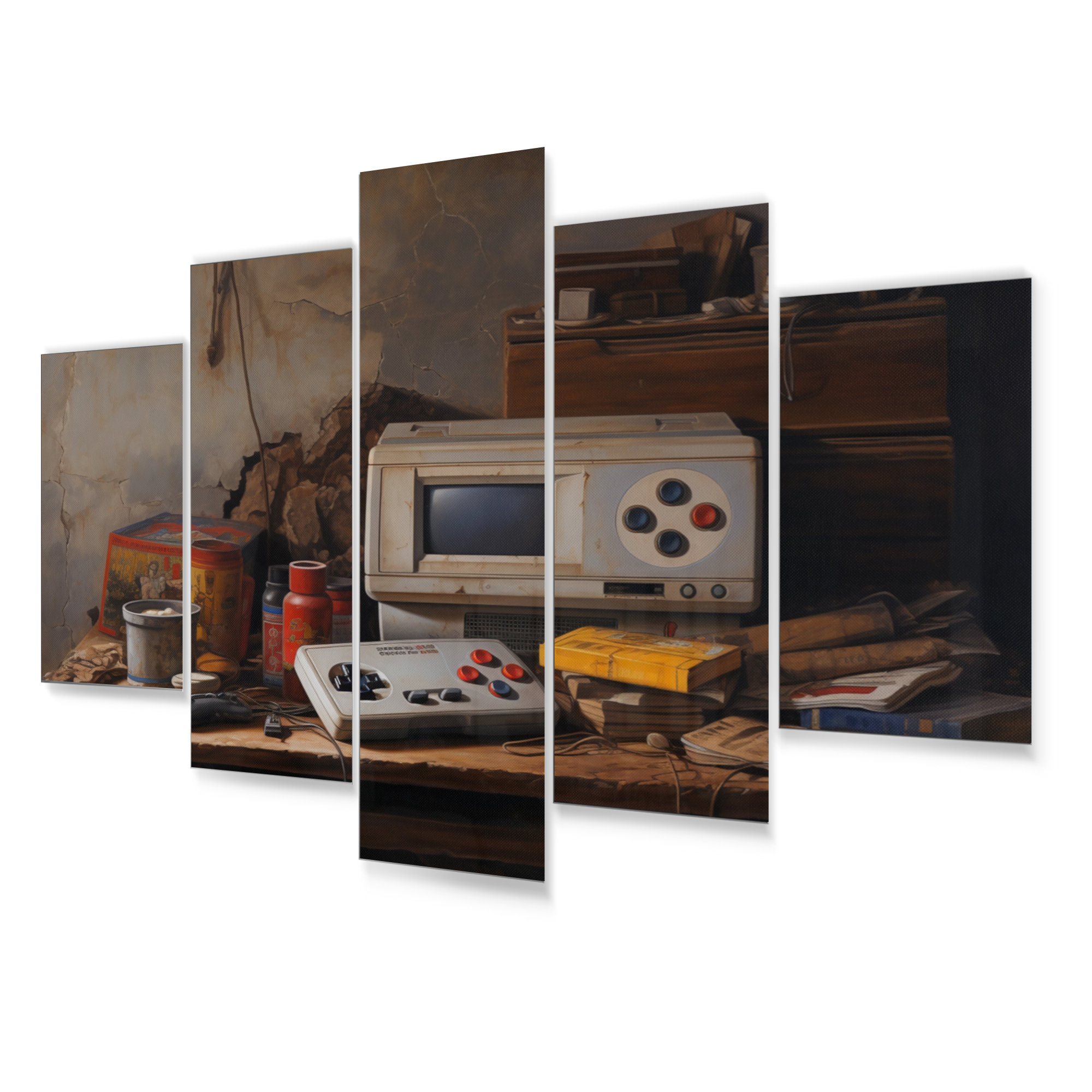 DesignArt Vintage Video Game Retro Remembrance I On Metal 5 Pieces ...