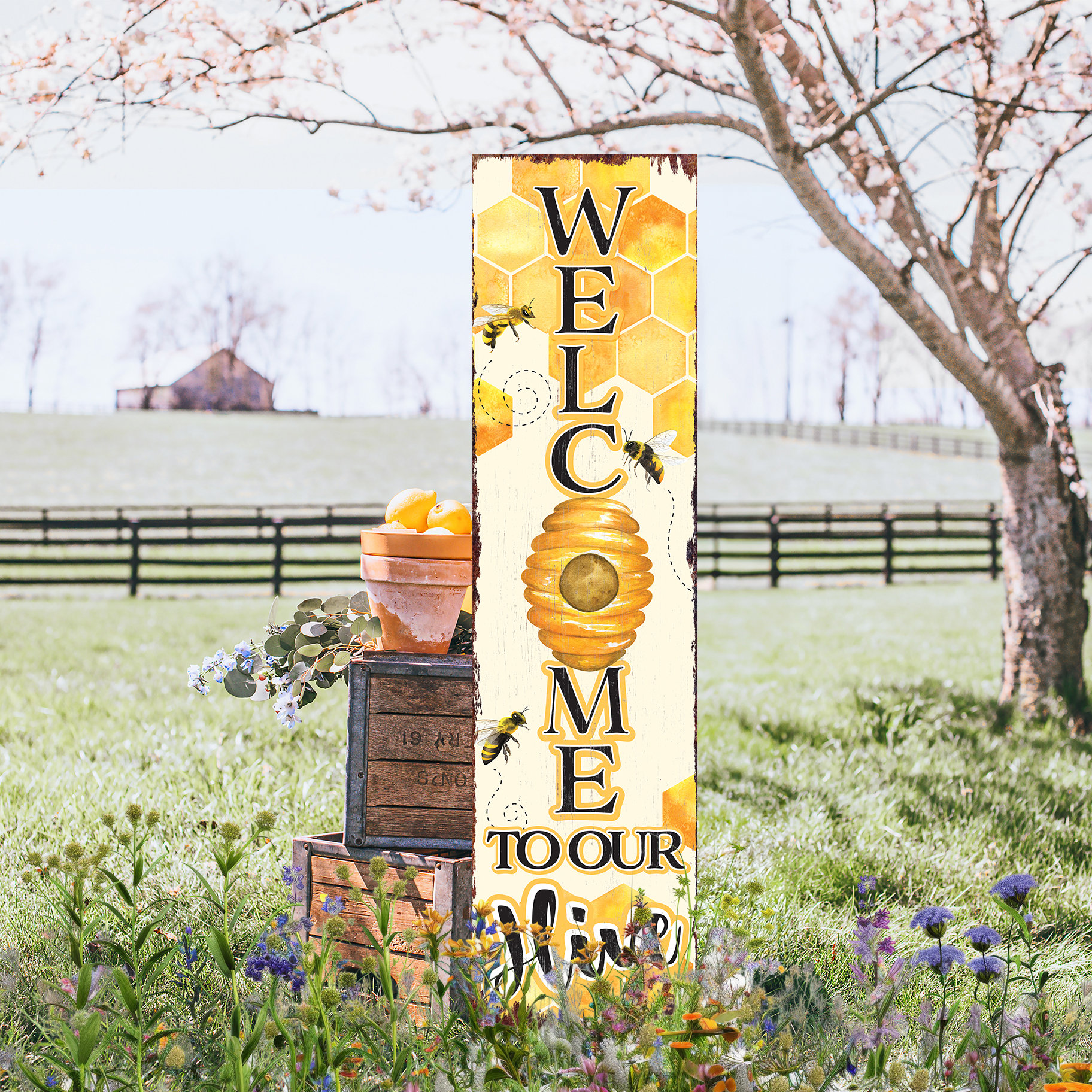 Trinx "Welcome to Our Hive" Wooden Porch Sign, Bee-Themed Front Porch ...