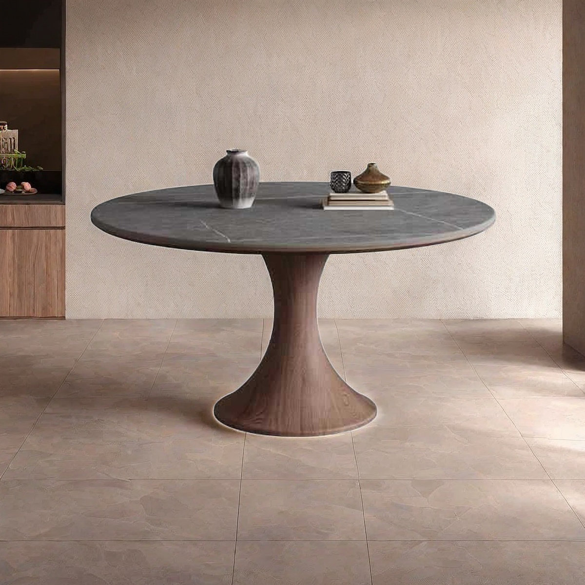 Orren Ellis Reenu Solid Wood Round Rock Slab Dining Table | Wayfair