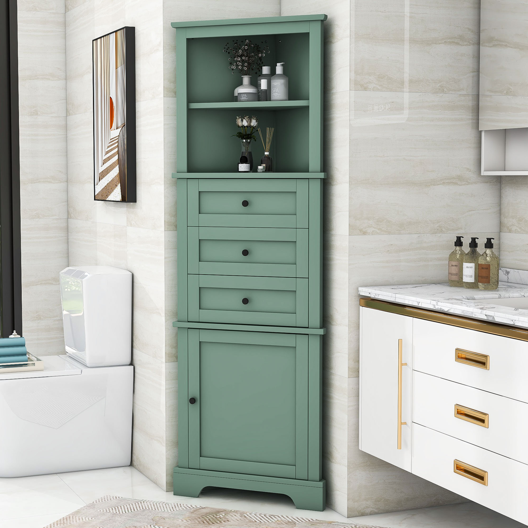 Red Barrel Studio Fetiere Freestanding Bathroom Cabinet, Triangle Tall ...