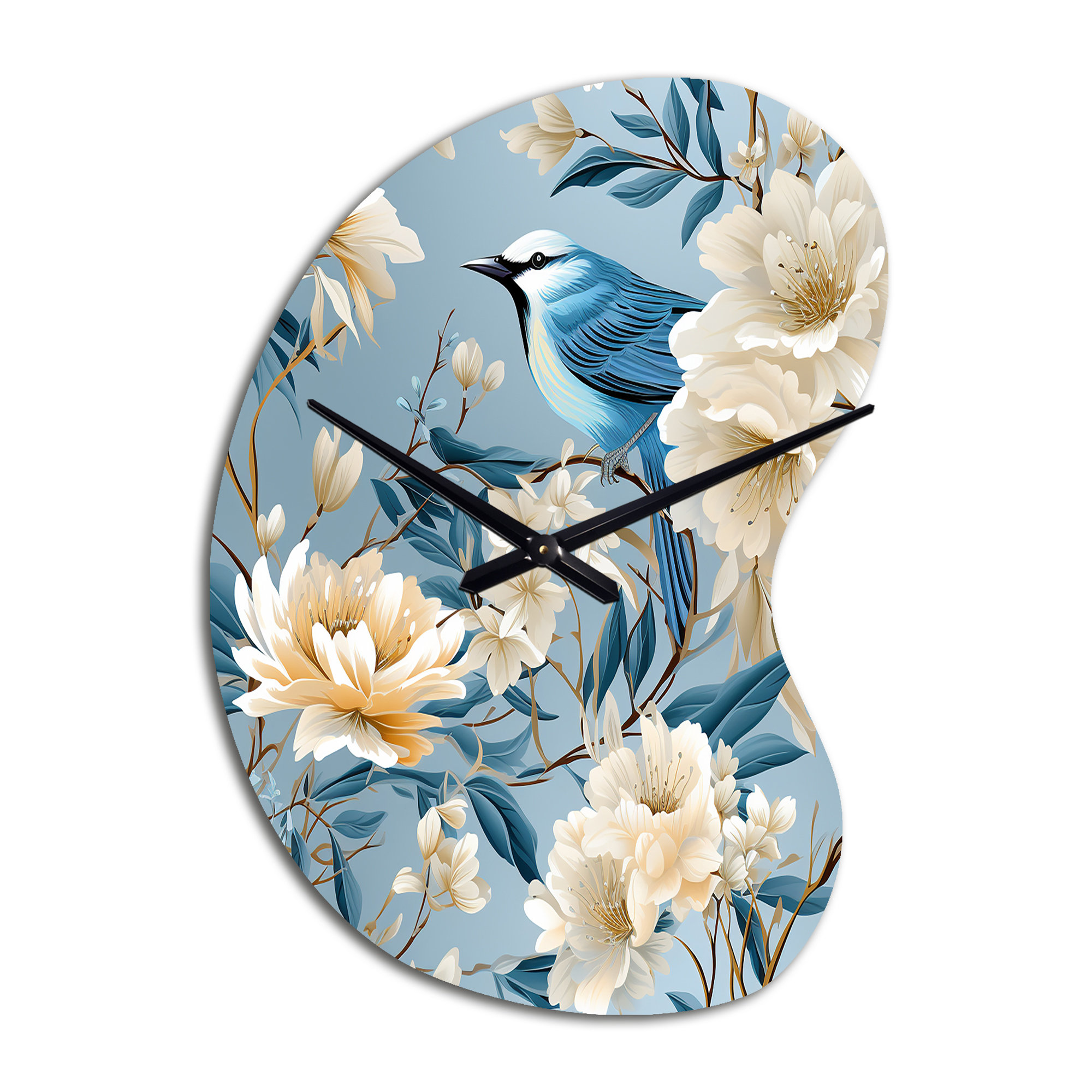 Design Art White And Blue Bird Floral Serenade - Boom Shape Blue Wall ...