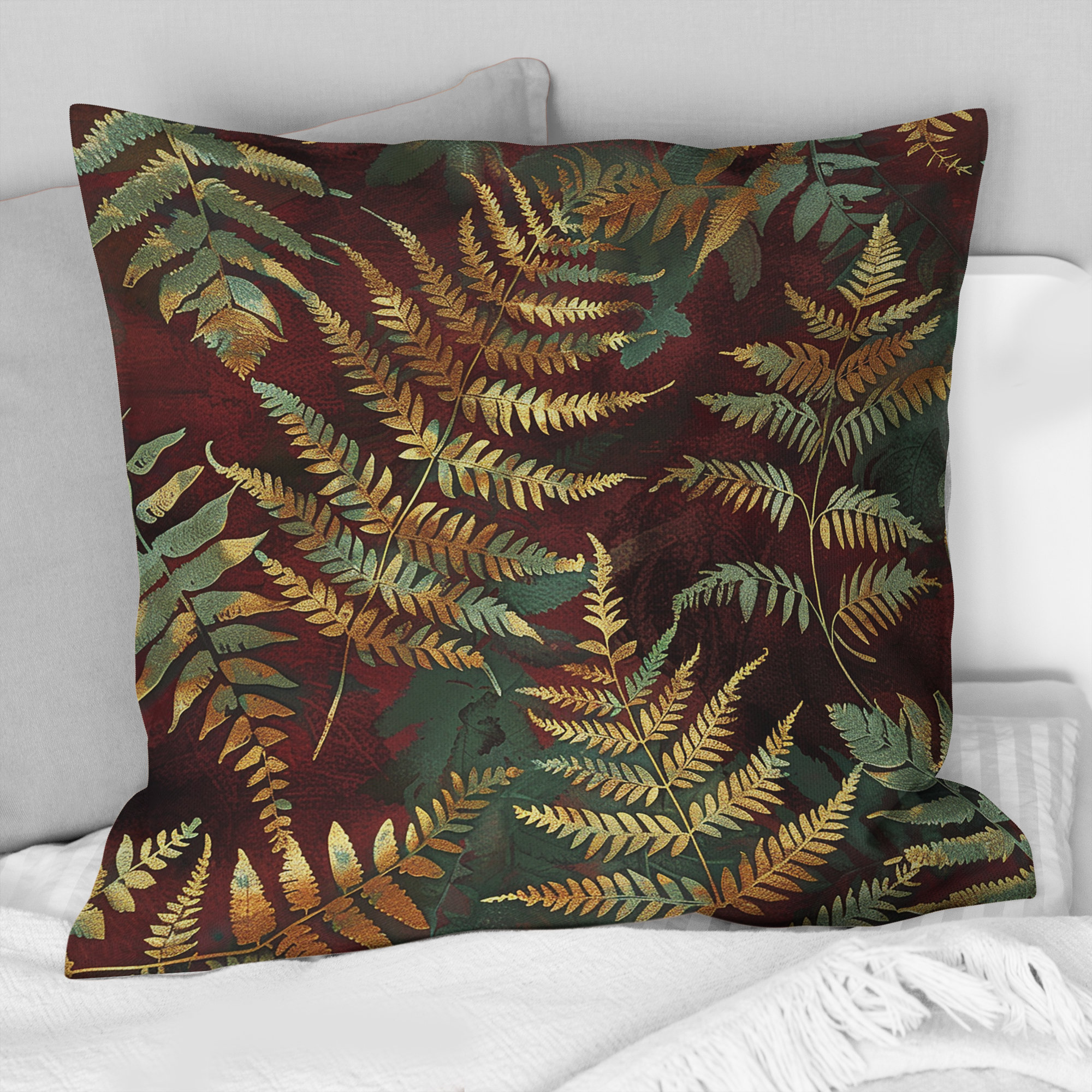 Design Art Gold Red Tropical Ferns Dream II - Tropical Throw Pillow ...