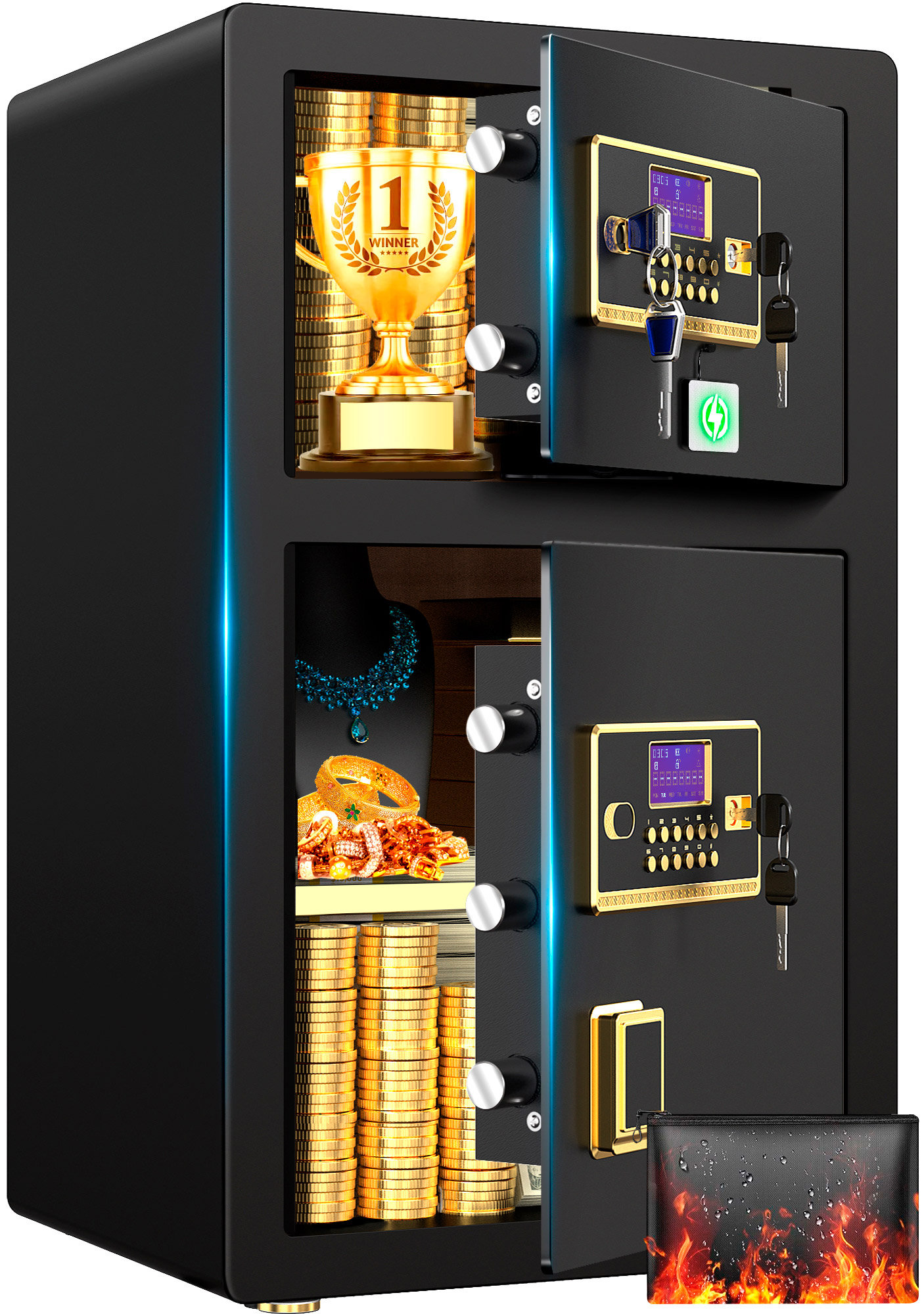 Besafety 9.66 Cuft Large Double Door Safe Box, Digital Keypad Home Safe With Fireproof ...