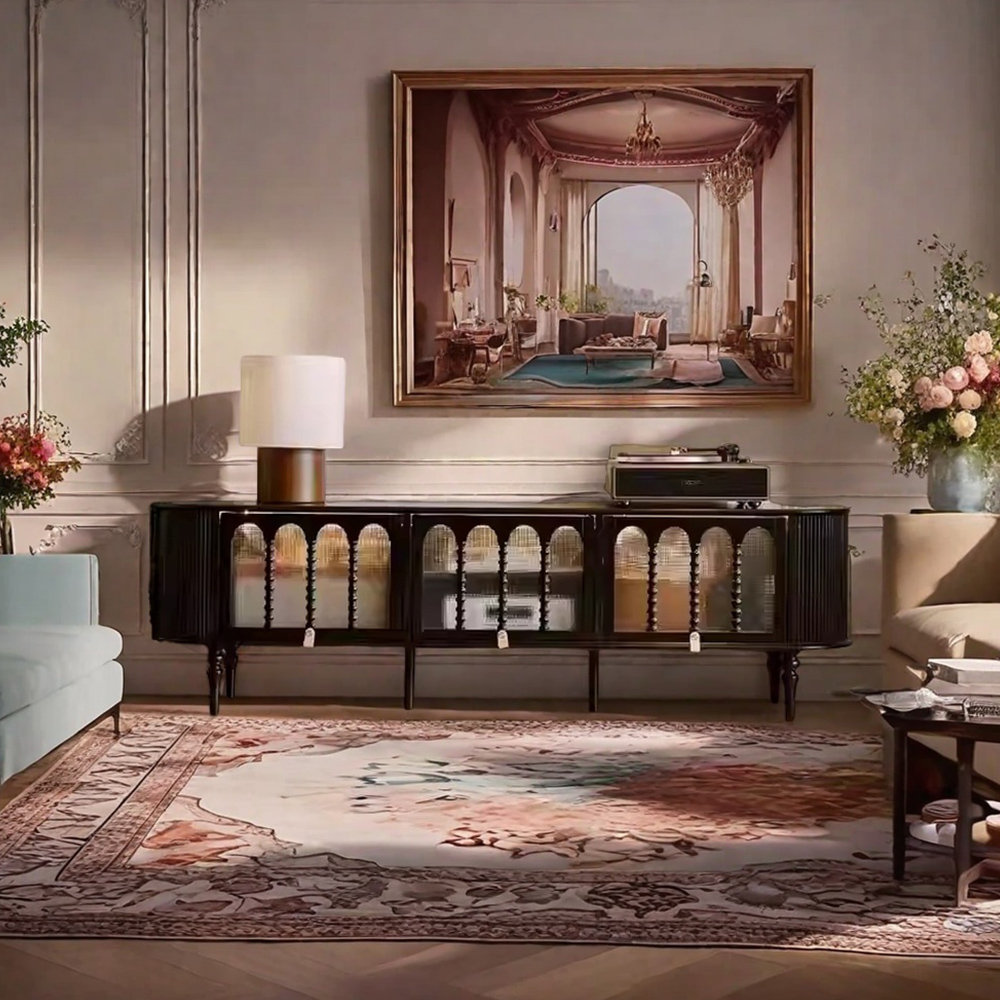 Trentastic Trails Retro Oval TV Stand with Glass Doors | Wayfair