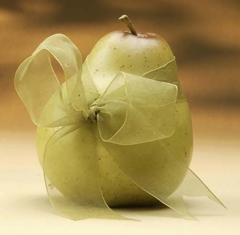 The Holiday Aisle® 4" Green Decorative Pear Fruit with Sheer Ribbon ...