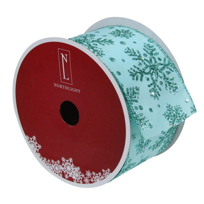 Northlight Sparkly Aqua Blue Snowflake Christmas Wired Craft Ribbon 2.5 ...