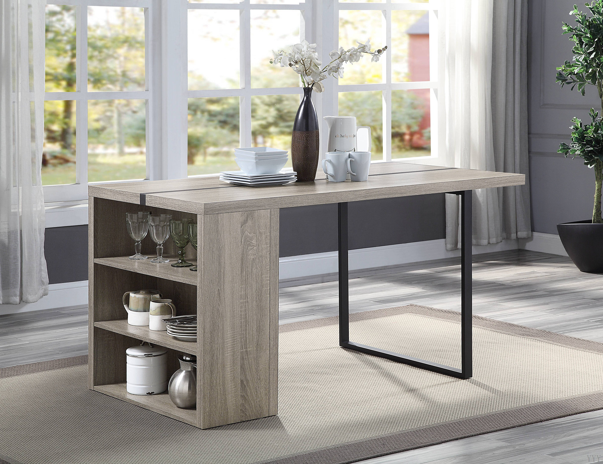 Gracie Oaks Grey Oak And Black 2- Shelf Dining Table | Wayfair