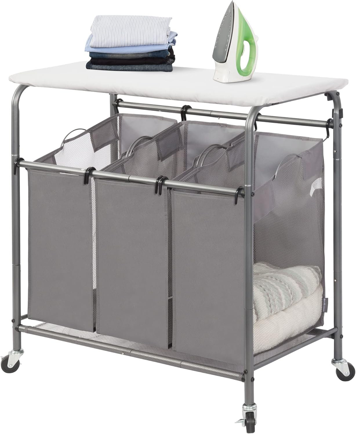 Latitude Run® 3-Section Laundry Sorter With Foldable Ironing Board ...