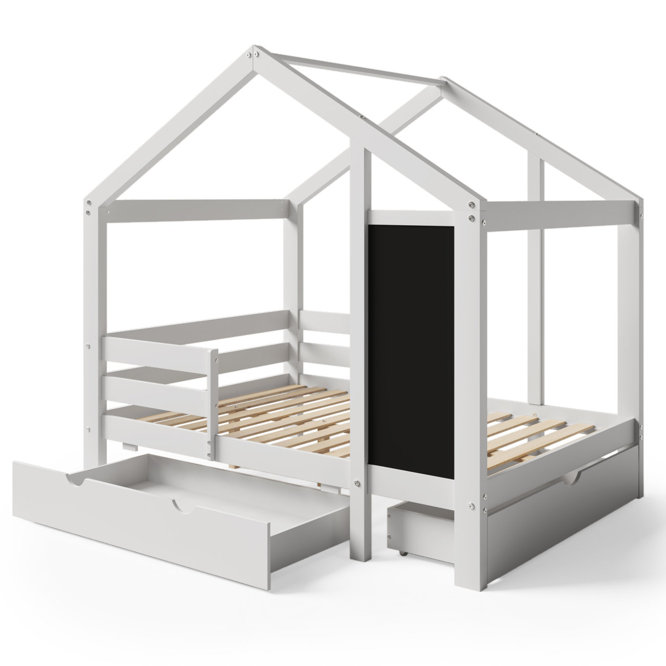 Red Barrel Studio® Full House Bed With Blackboard And Drawers, Two ...