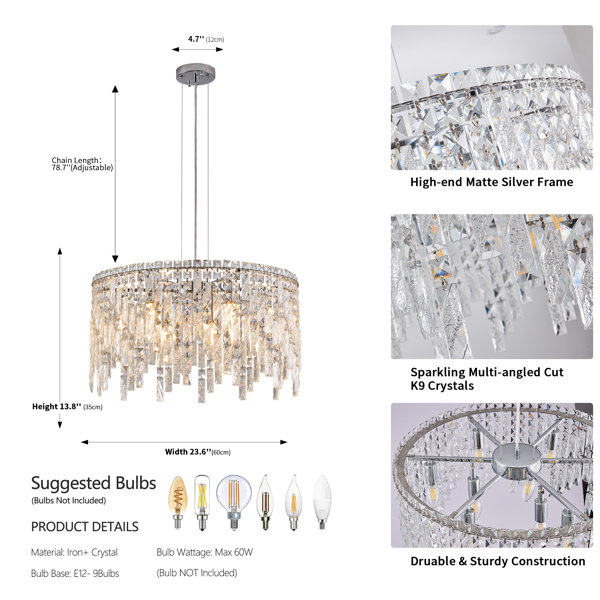 House of Hampton® Lustre en cristal chromé avec frange circulaire ...
