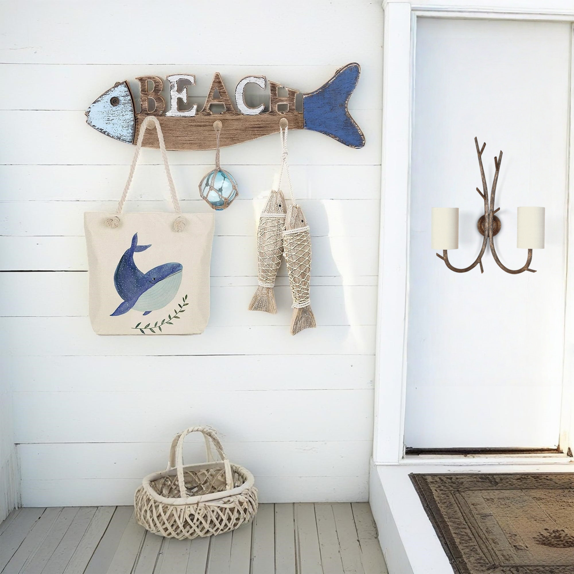 Beachcrest Home™ 22" Nautical Fish Coat Rack & Coastal Wall Decor ...