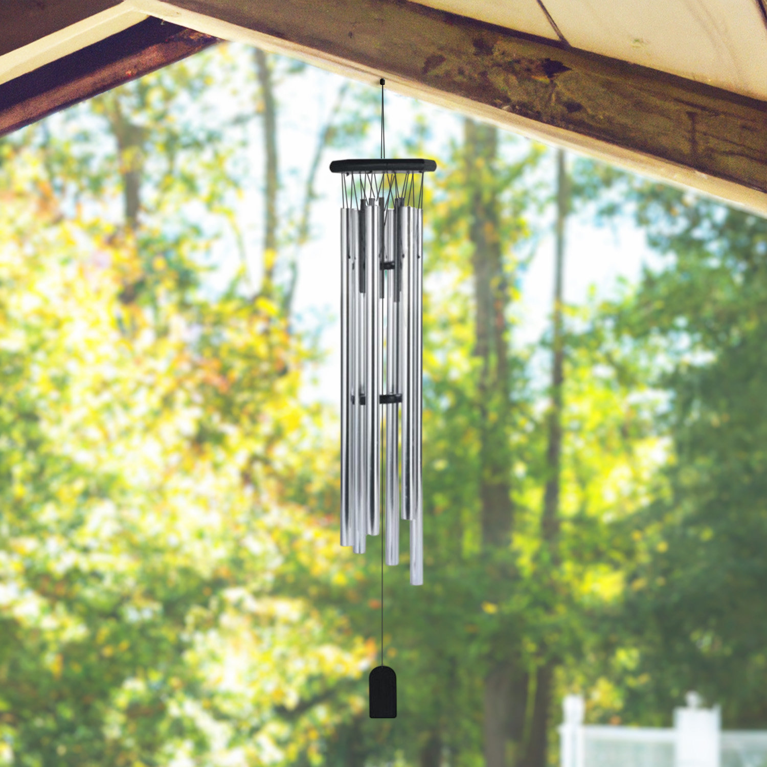 Arlmont & Co. Rhesa 52" Long Black/Silver Octagon Wood Top Wind Chime ...