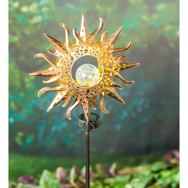 Freeport Park® Hyler Solar Sun Garden Stake with Crackle Glass Ball ...