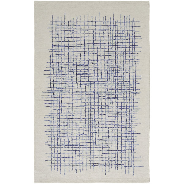 17 Stories Norvan Handmade Hand Tufted Wool Ivory/Blue Rug | Wayfair