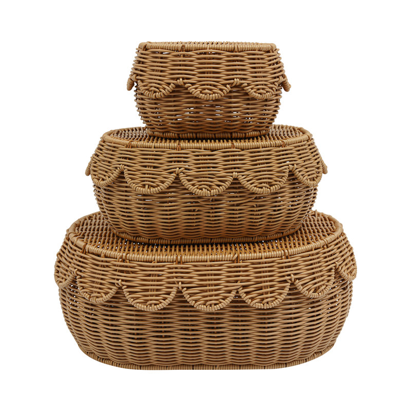 Bayou Breeze 3Pcs Rattan Storage Baskets with Lid & Reviews | Wayfair