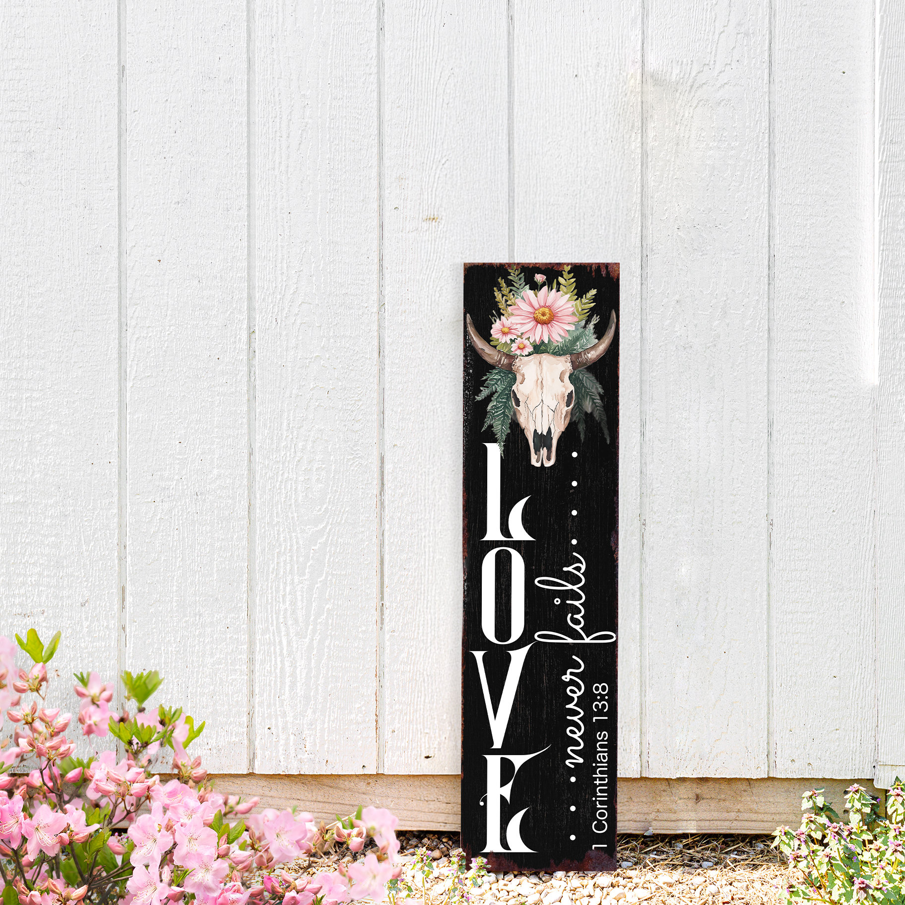 Trinx 60in Summer Western Porch Sign | Love Never Fails 1 Corinthians ...