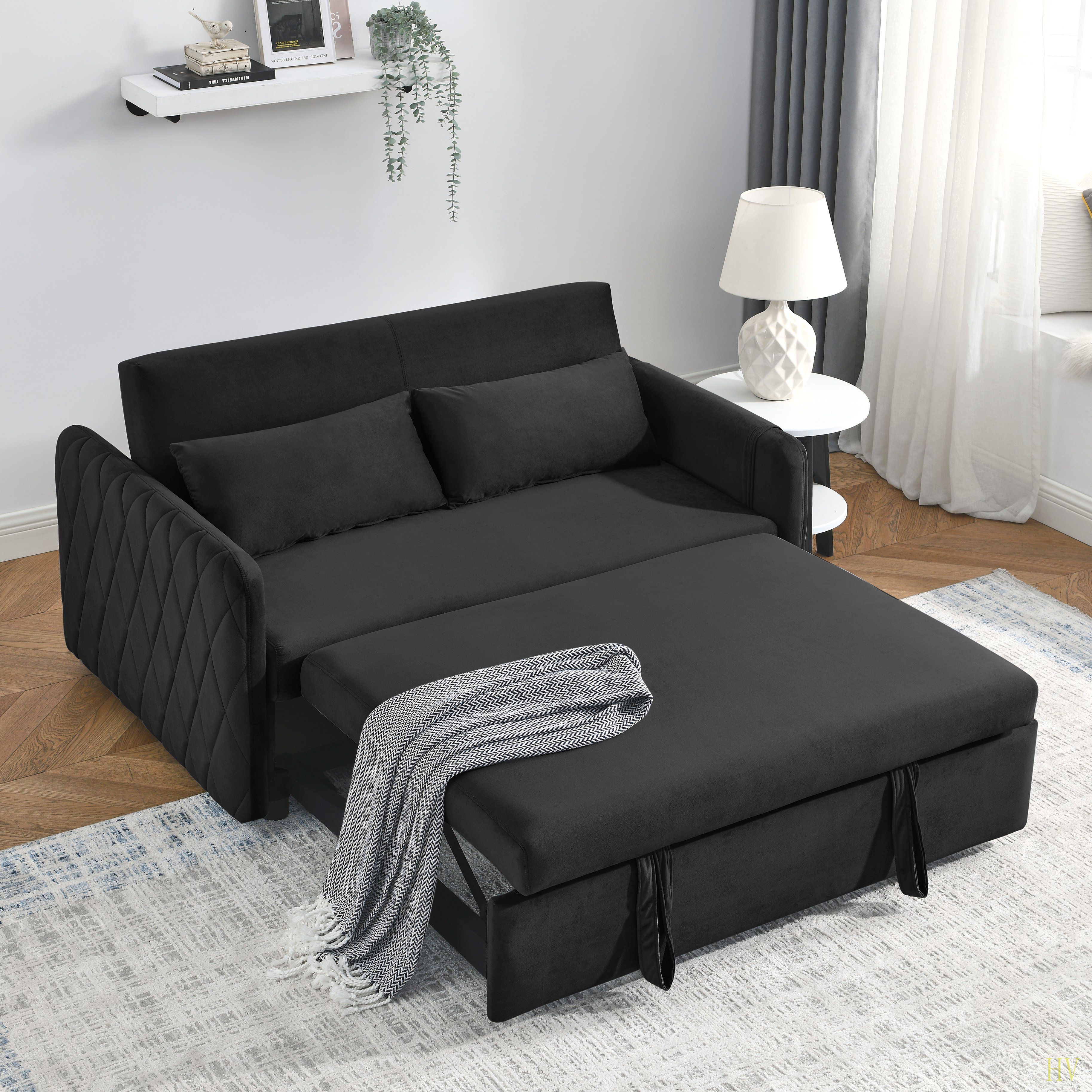 Mercer41 55" Modern Convertible Sofa Bed With 2 Detachable Arm Pockets ...