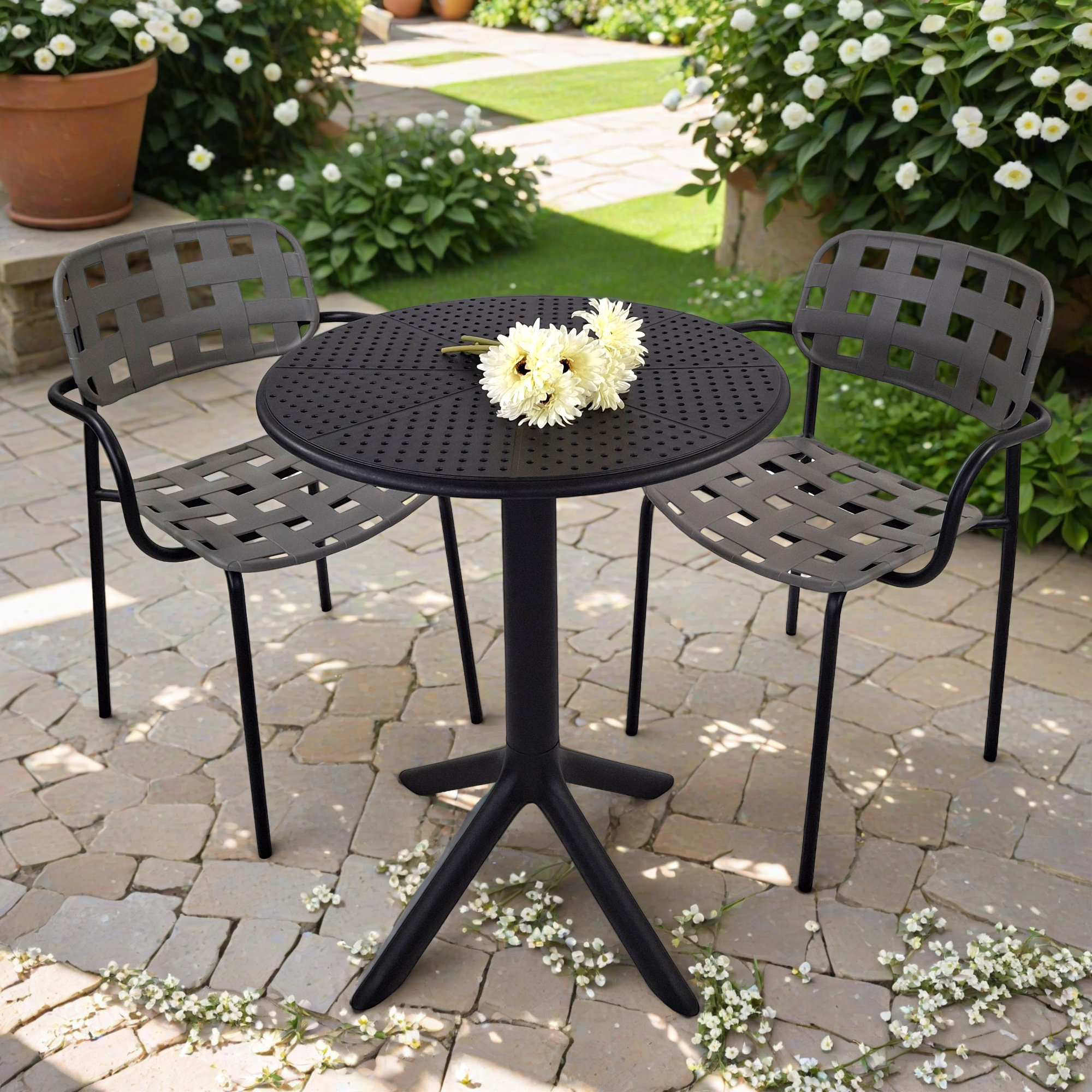 Norden Home BERGEN Bistro Table Black with 02 KARIN Armchair Avocado ...