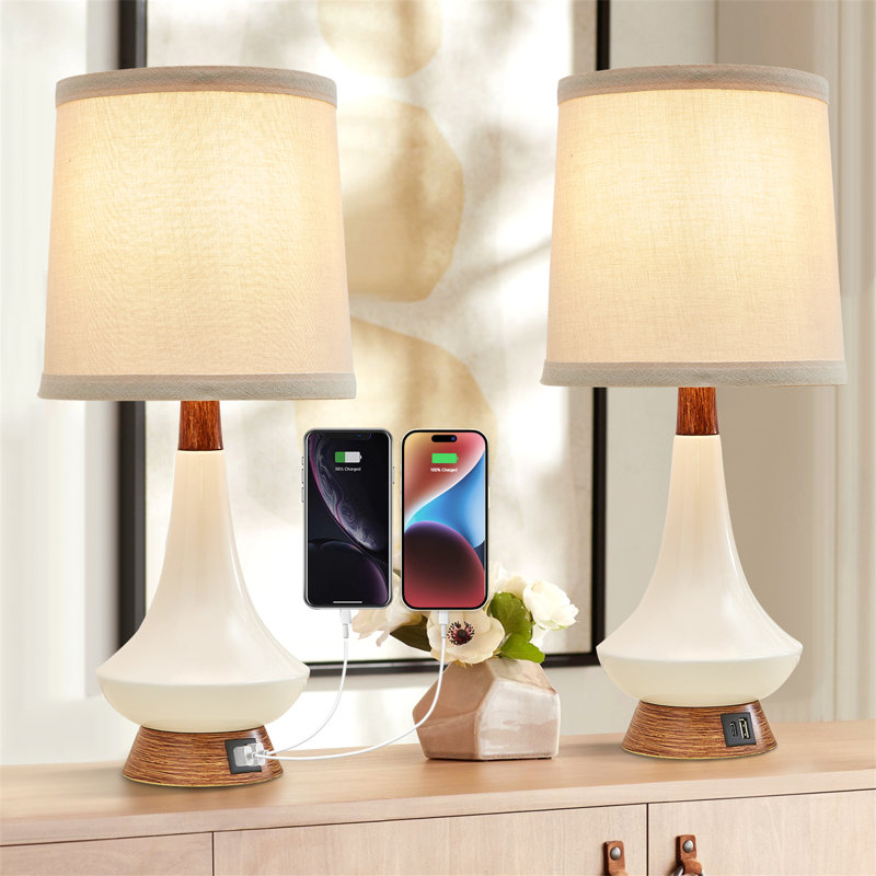 George Oliver Jocqueline 18.5" Ceramic/Metal USB/Type-C Table Lamp ...