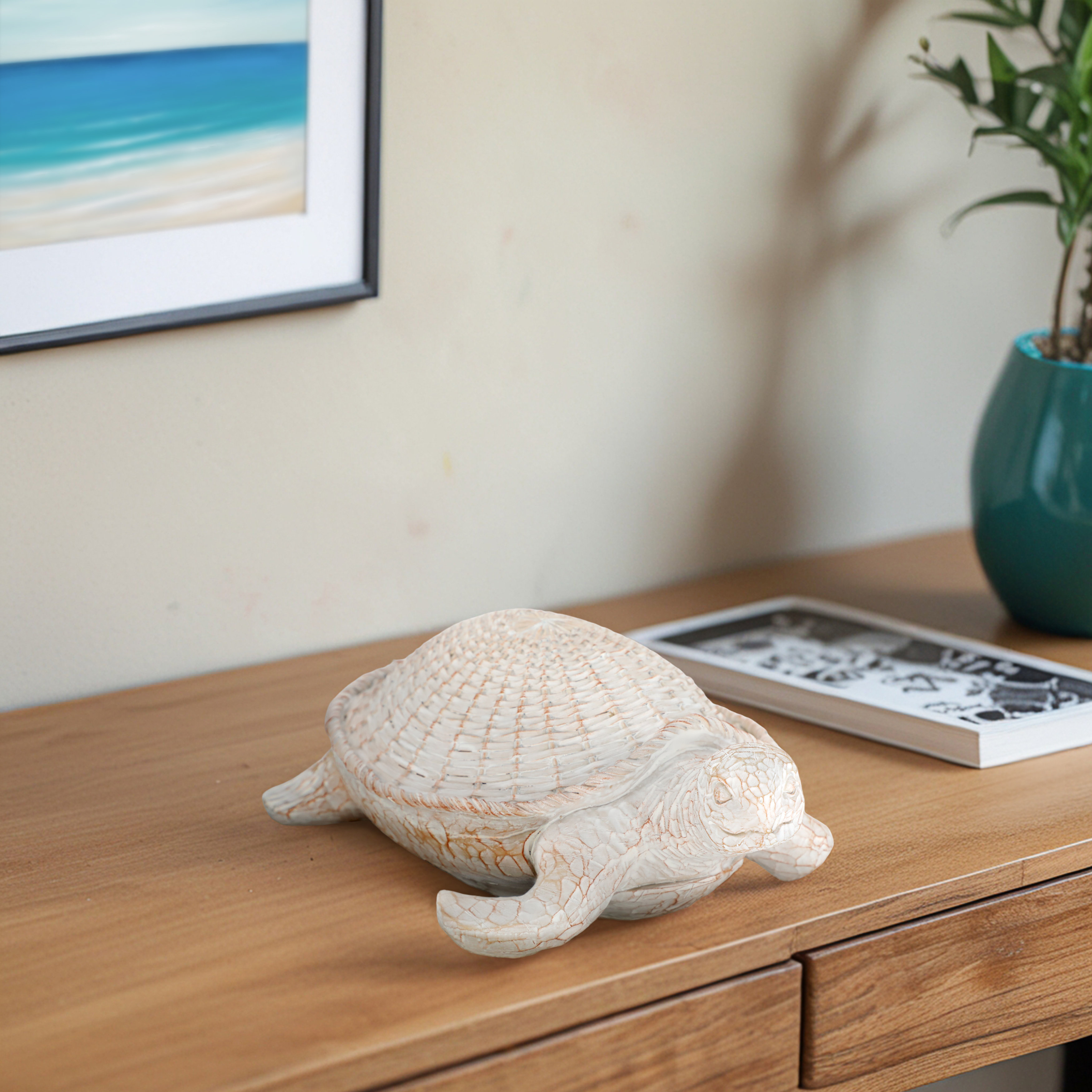 Bayou Breeze White Distressed Ceramic Turtle Figurine Contemporary ...