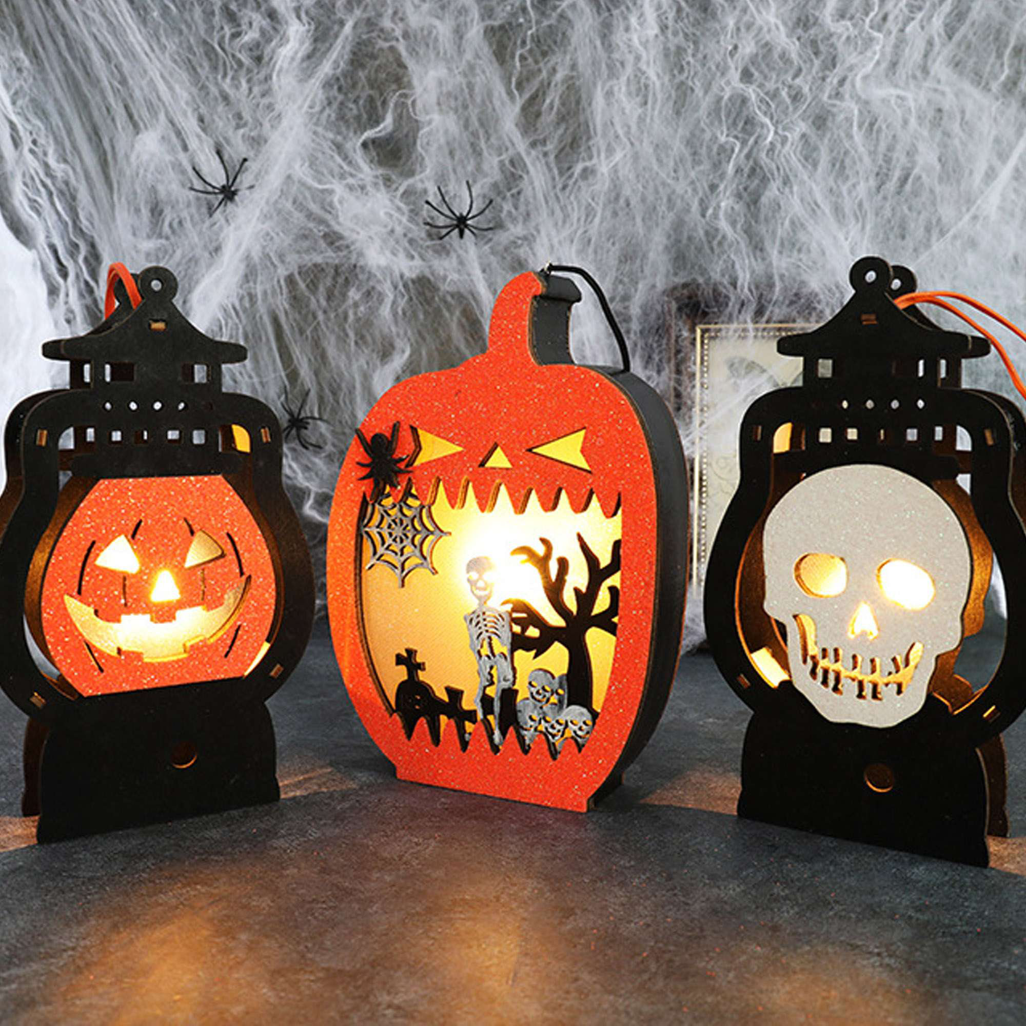 The Holiday Aisle® 3 Pack Mini Halloween Pumpkin Lights Indoor Outdoor ...