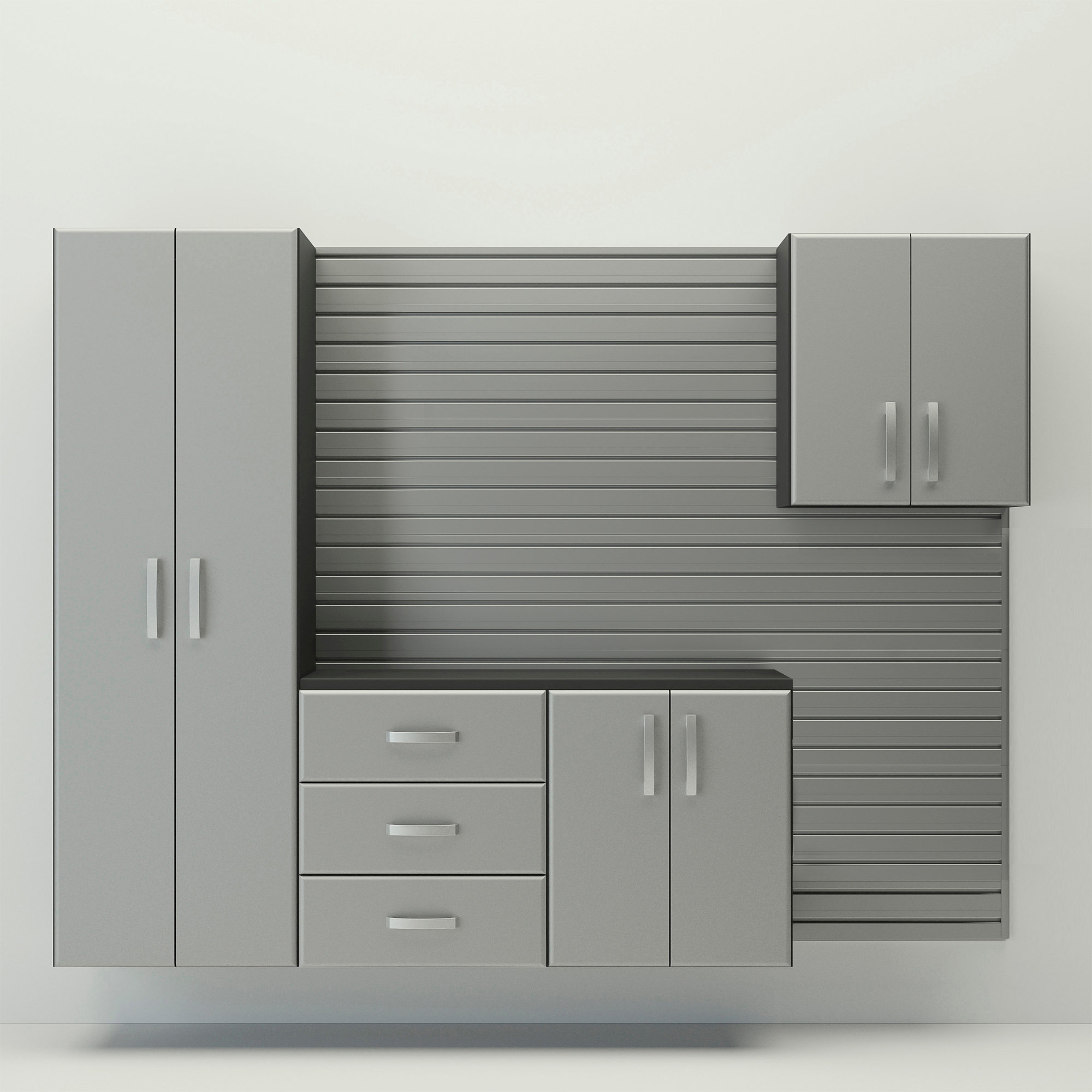 Flow Wall 6 Piece Slatwall Panel, Tall Cabinet & Large Workstation ...