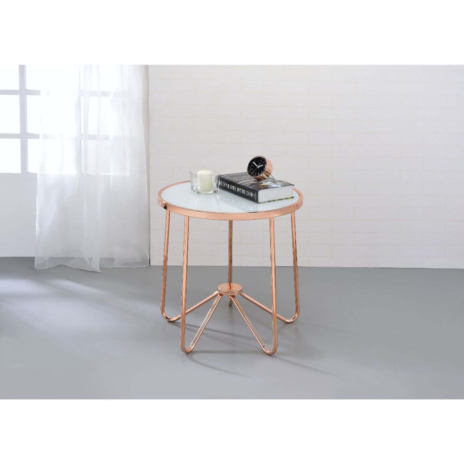 George Oliver Alivia End Table, Frosted Glass & Rose Gold Finish ...