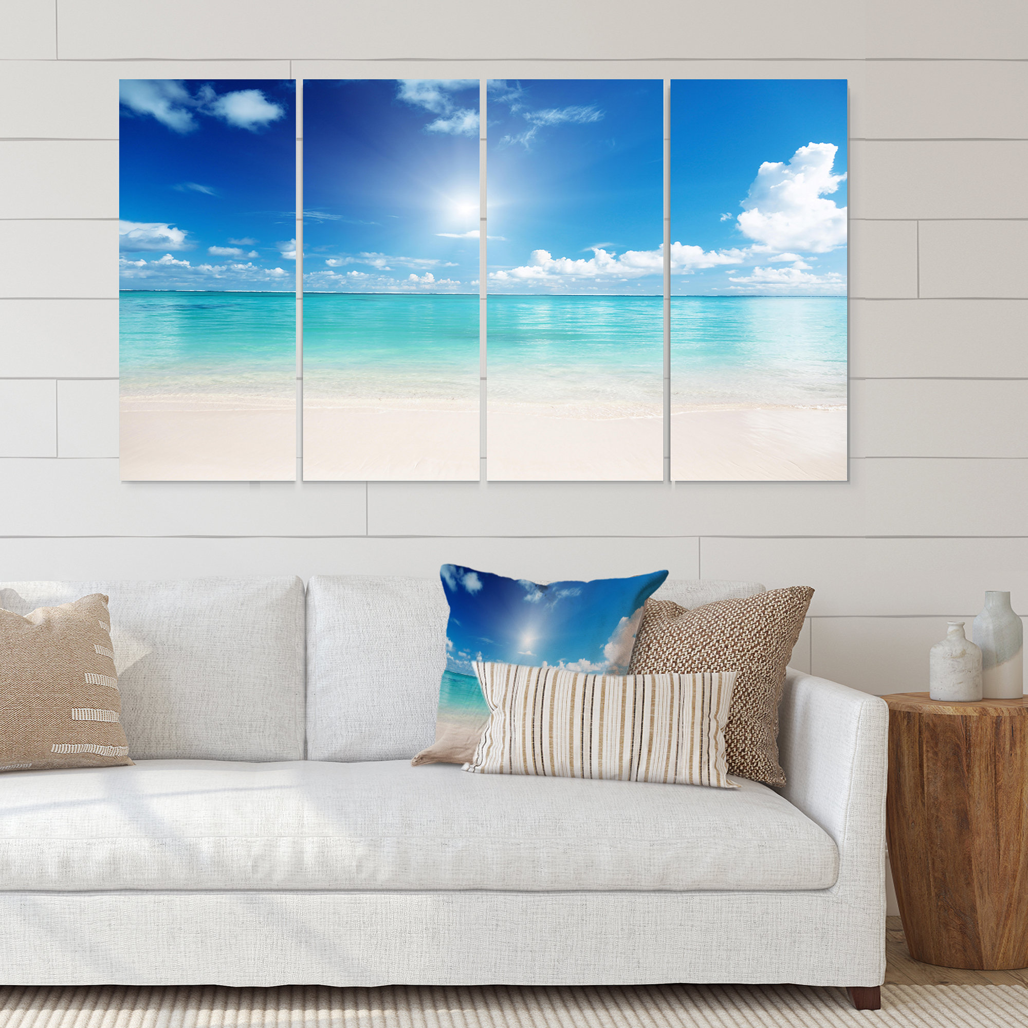 Rosecliff Heights Sand and Blue Caribbean Sea - 4 Piece Wrapped Canvas ...