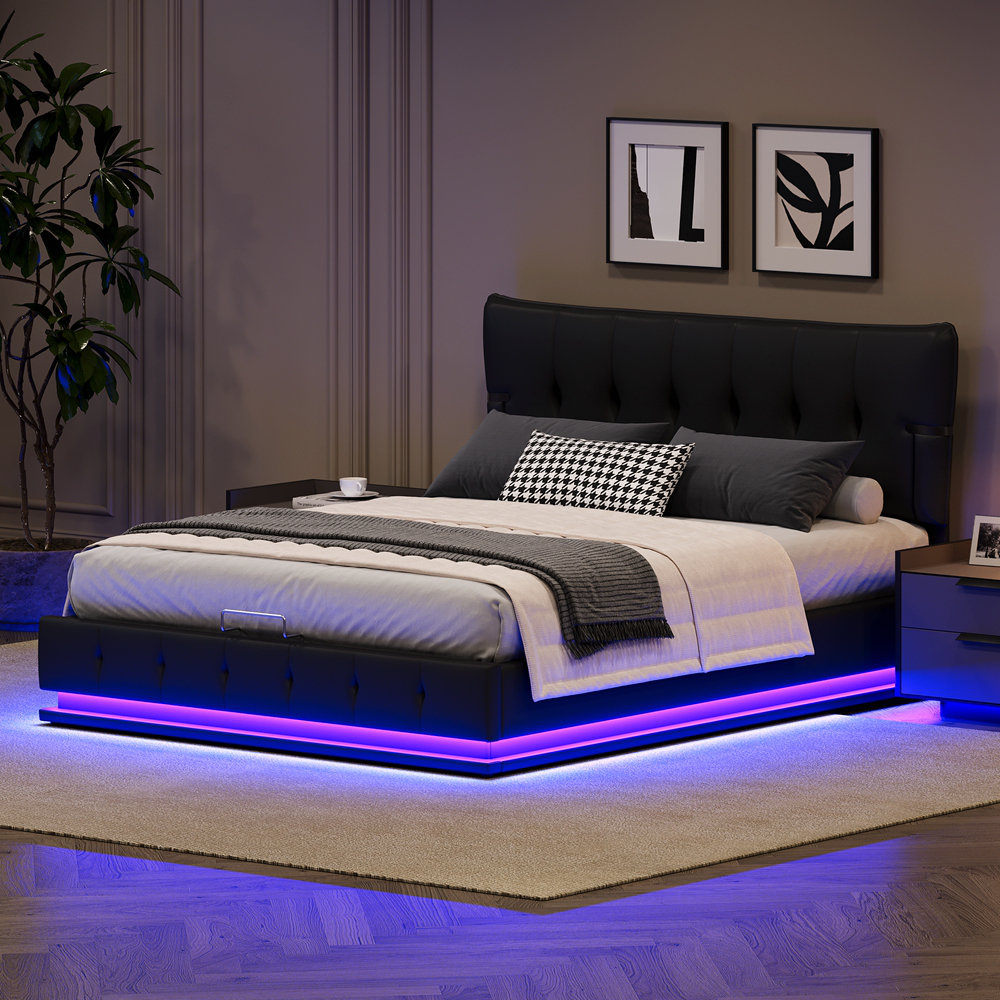 Mercer41 Lift Up Storage Bed with RGB LED Light | Wayfair