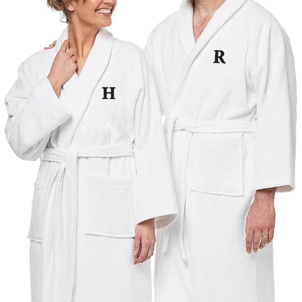 Latitude Run® Custom Initials 2 Piece Cotton Velour Bathrobe Set ...
