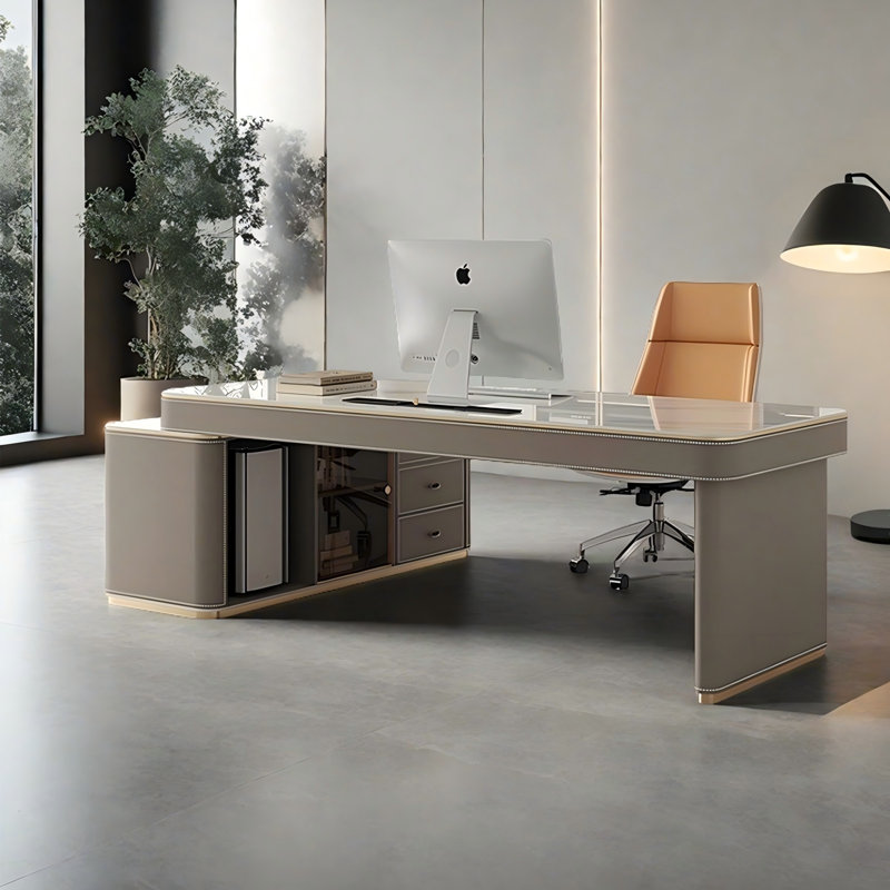 Coxambrey L-Shaped Sintered Stone Desk And Chair Office Sets With Side ...