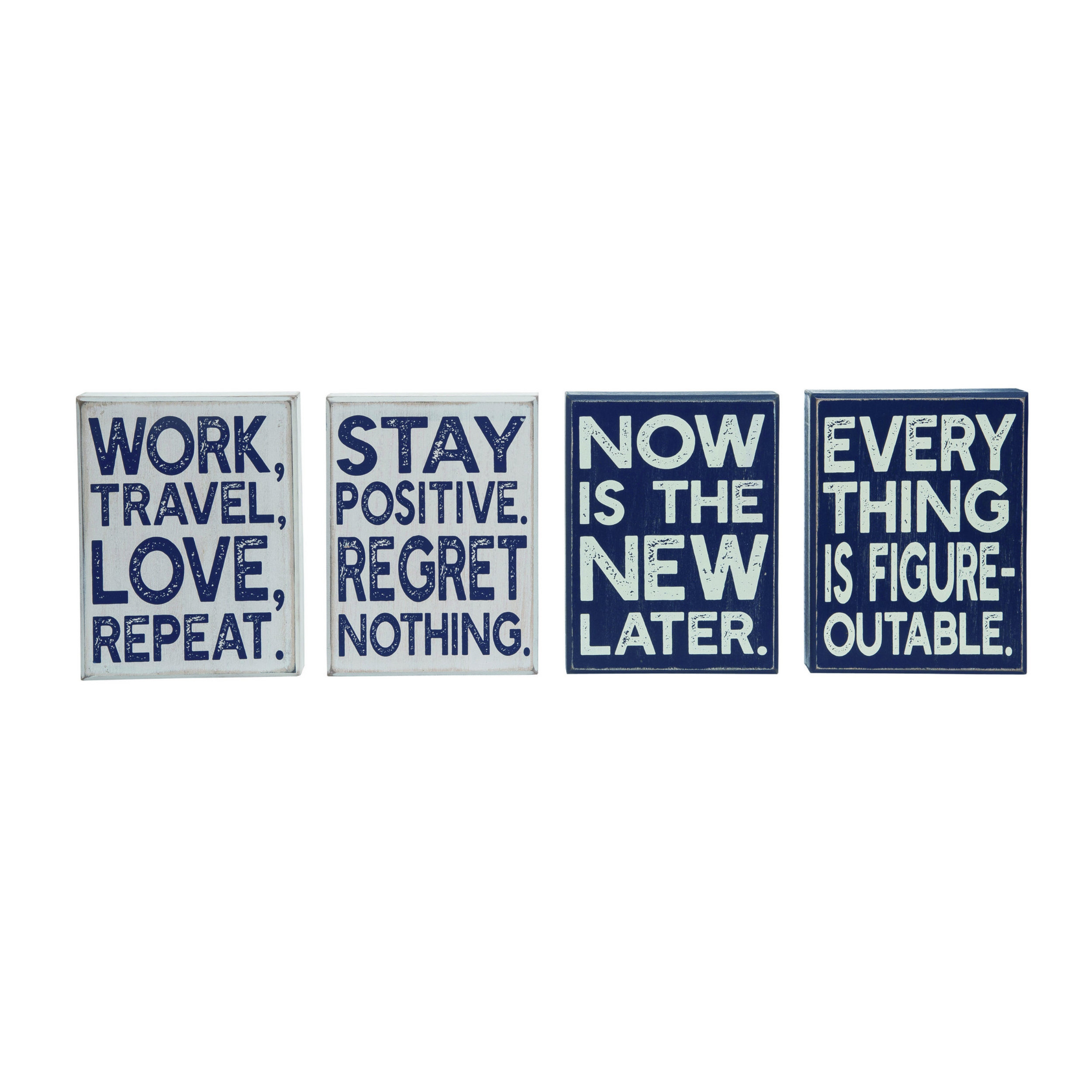 Trinx MDF Positivity Block Decor Set of 4 Spring Home Decorations | Wayfair