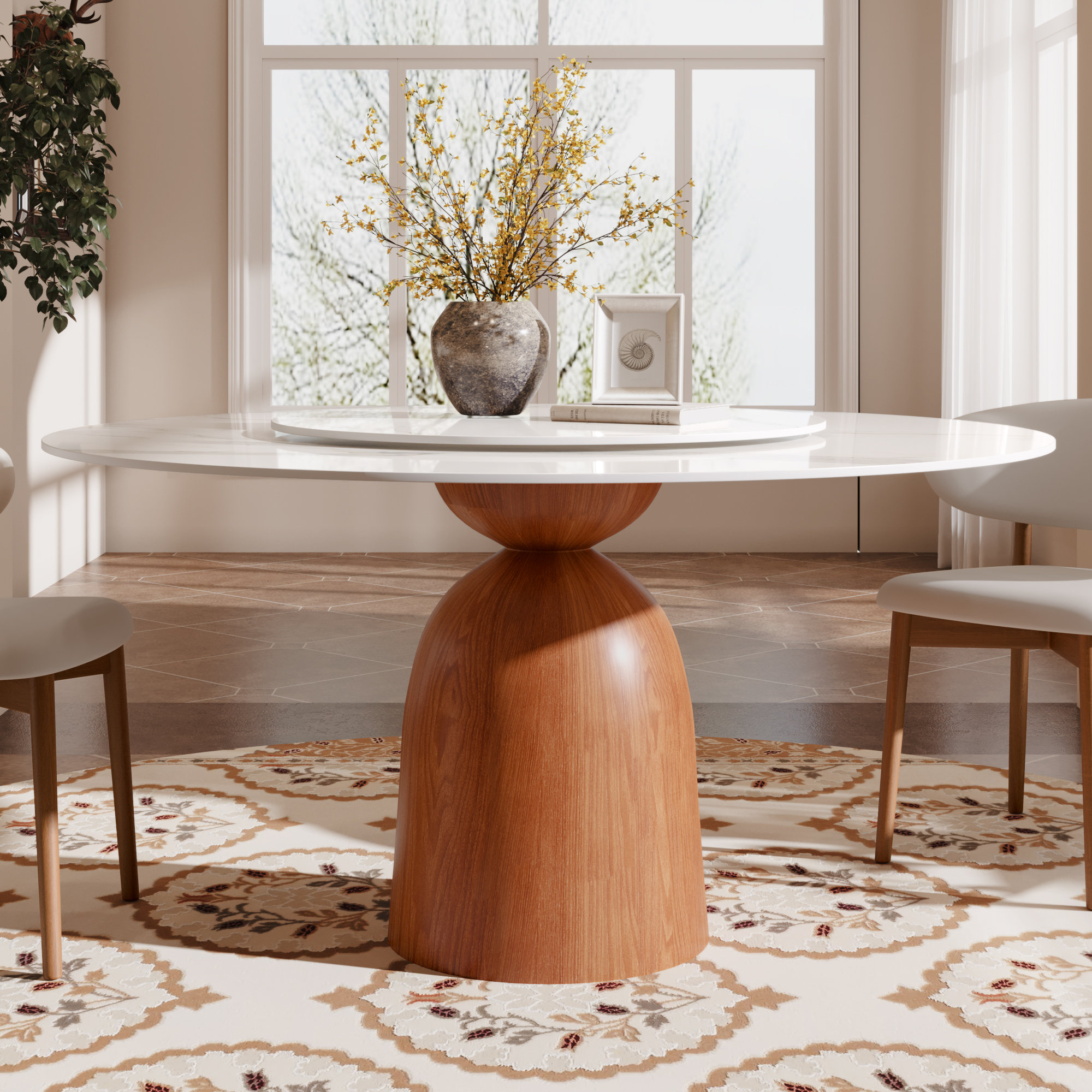 Orren Ellis Farmhouse Kitchen Turntable Round Dining Table With Lazy ...