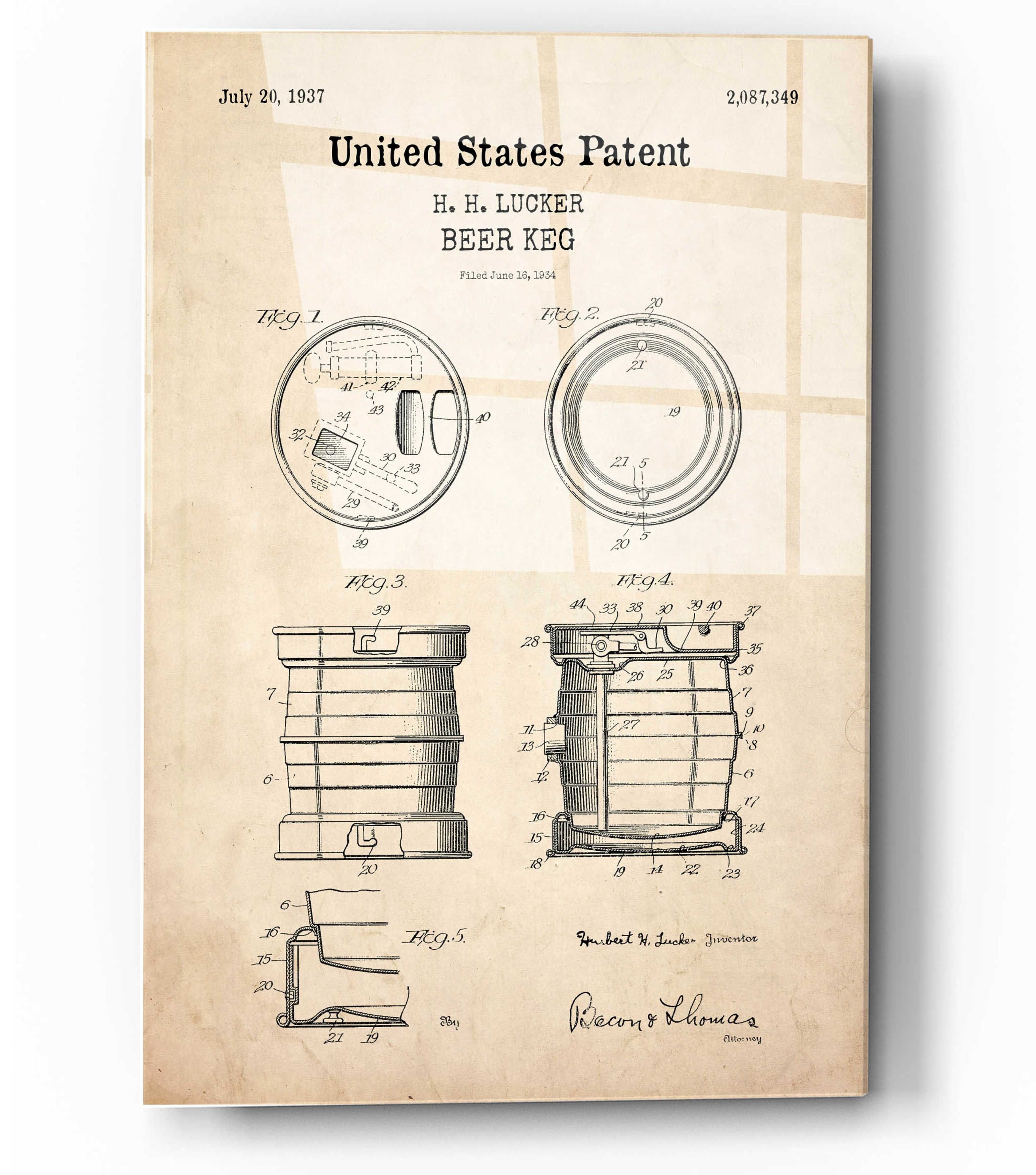 Williston Forge 'Beer Keg Blueprint Patent Parchment,' Acrylic Glass ...
