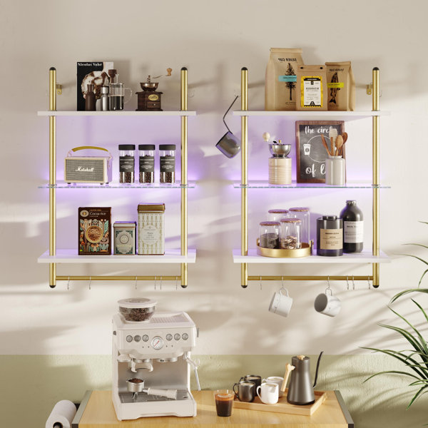 Mercer41 24” Floating Shelves With LED Lights For Wall, 3 Tier Wall ...