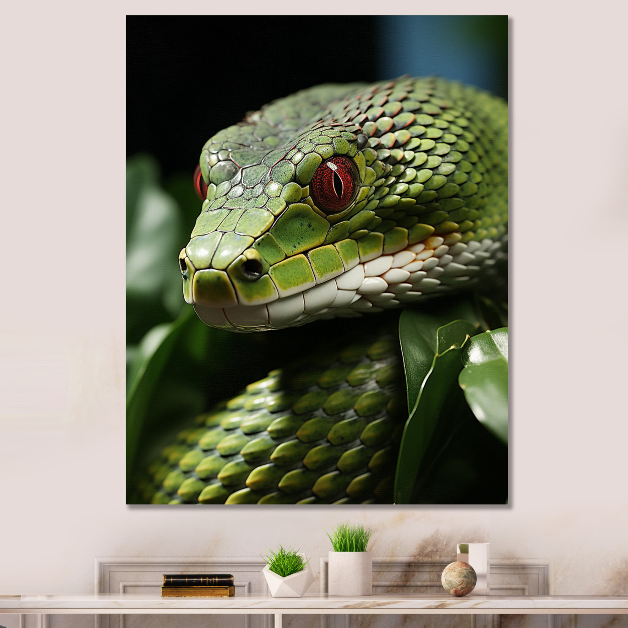 Ebern Designs Portrait Of Green Snake Wildlife Photography On Canvas ...