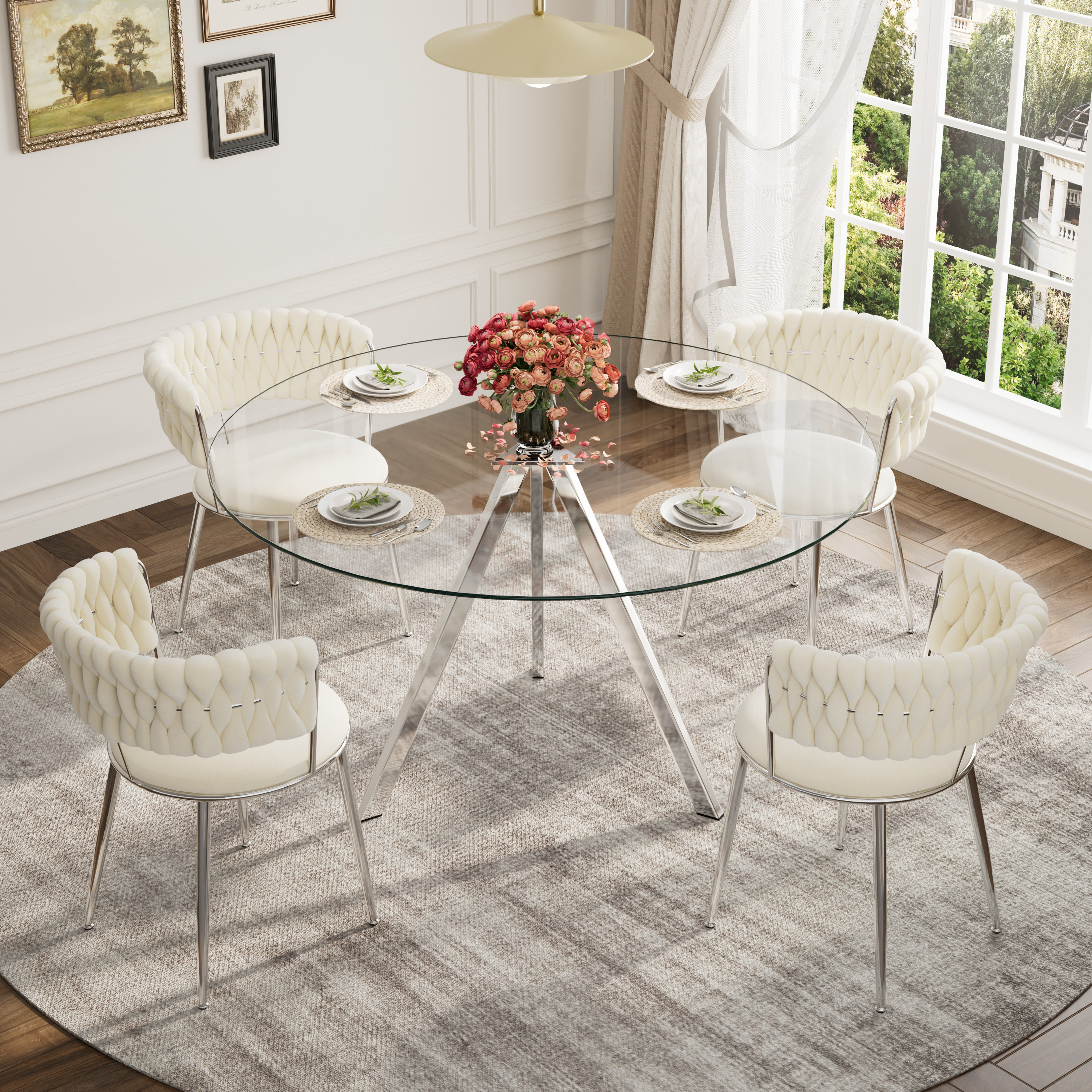 House of Hampton® Modern Round Dining Set with Upholstery Dining Chair ...