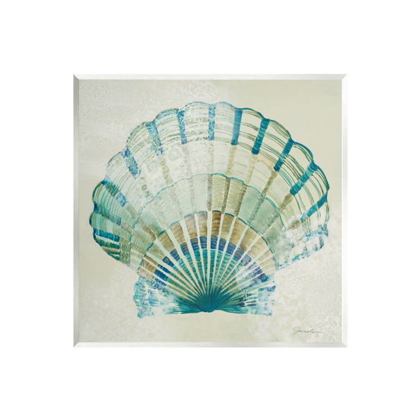 Stupell Industries Muted Blue Clam Shell Canvas Wall Art Design by Liz ...