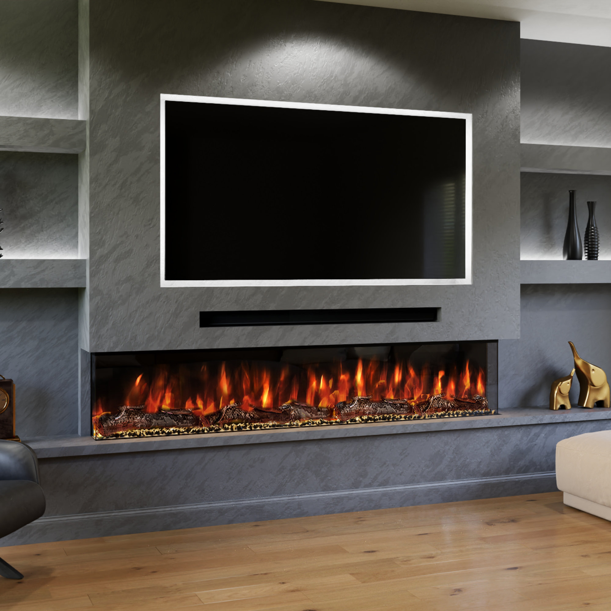 Evolution Fires 3D Panoramic 3 Sided Media Wall Electric Fireplace 72 ...