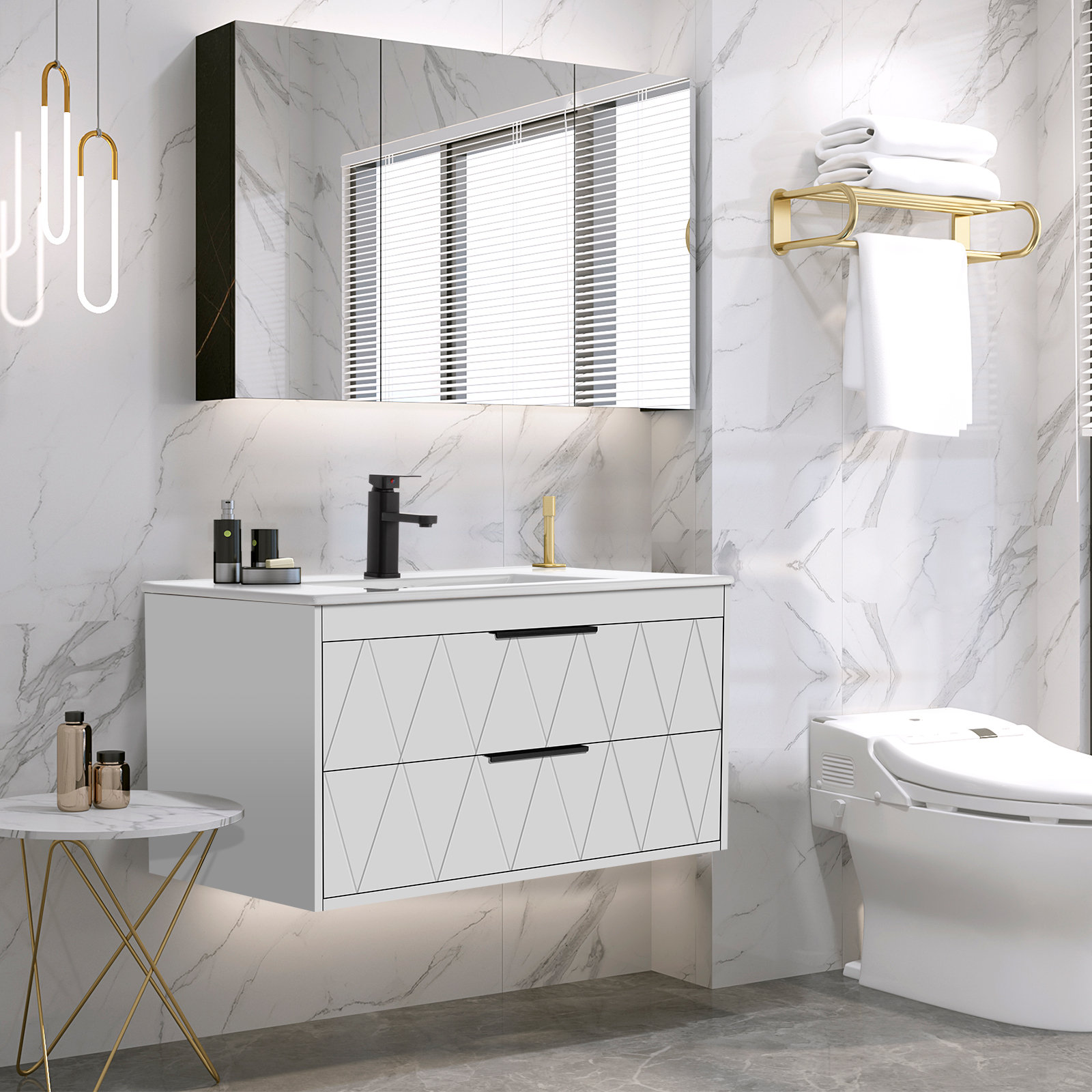 Ebern Designs Makowski 36'' Wall Mounted Floating Bathroom Vanity Set ...