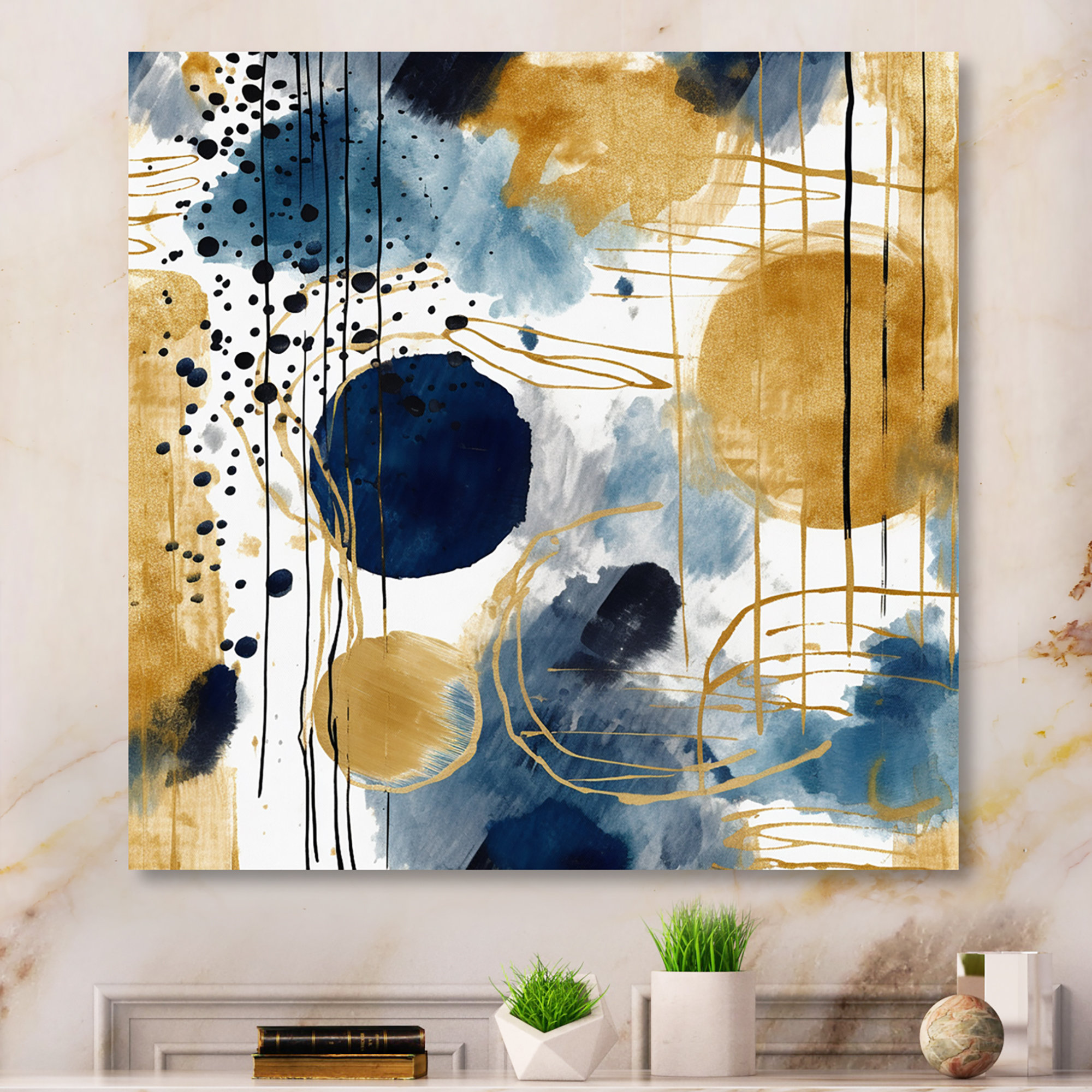 Dovecove Abstract Pattern With Blue & Golden Textures V - Abstract ...