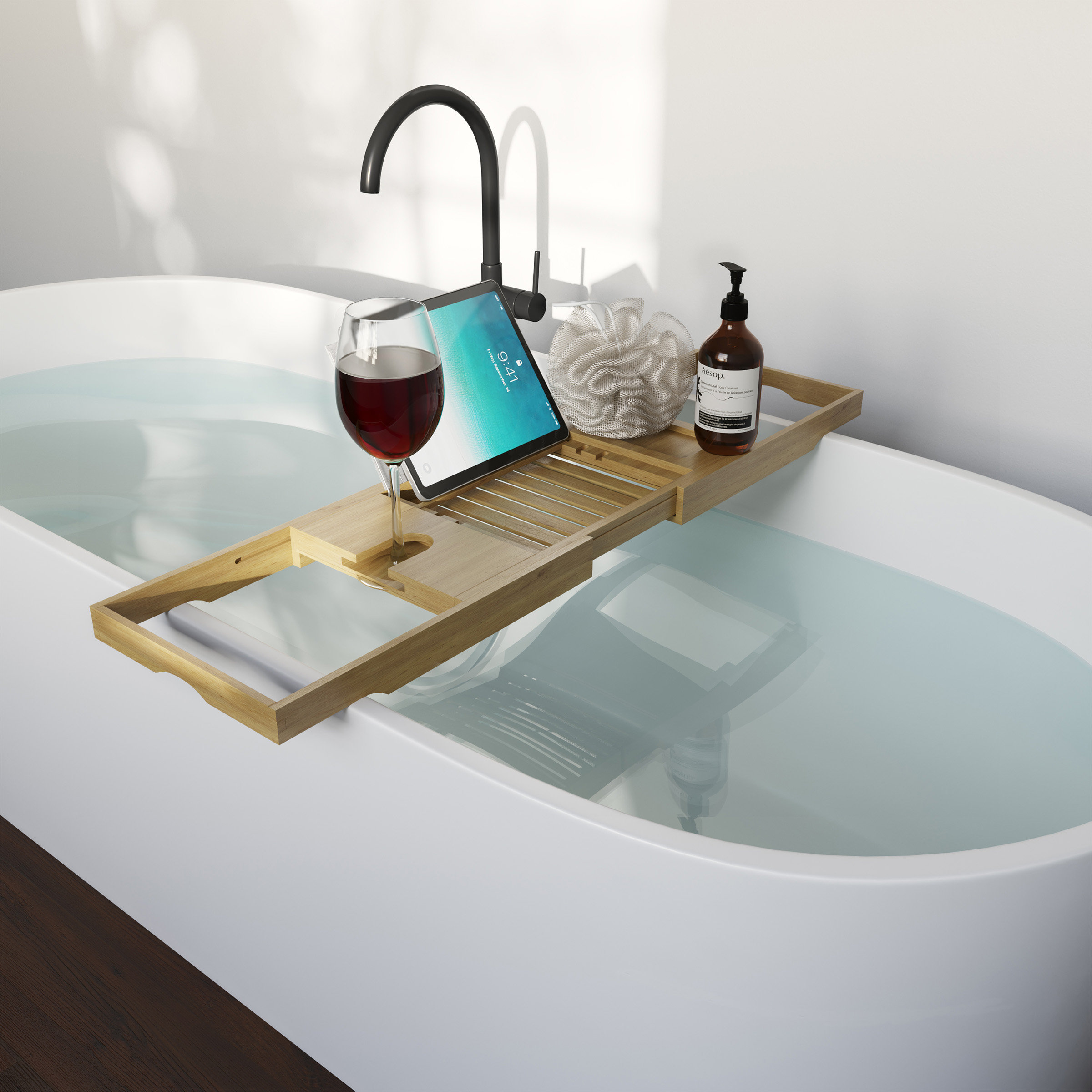 Rebrilliant Acacia Bathtub Tray - Natural Wood Tray with Extended Sides ...