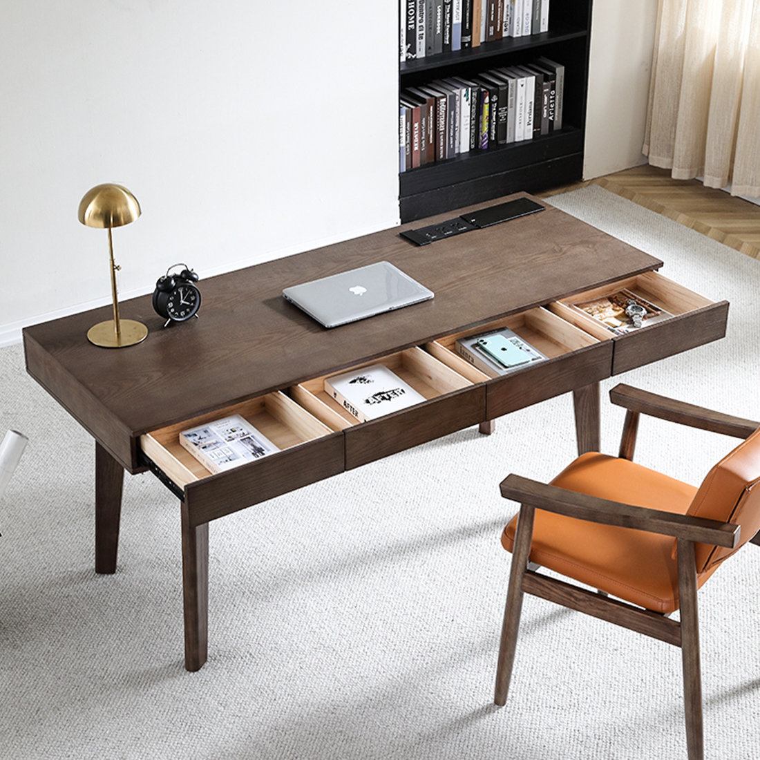 Hokku Designs Nut-brown Rectangular Solid Wood with 4 drawers Writing ...