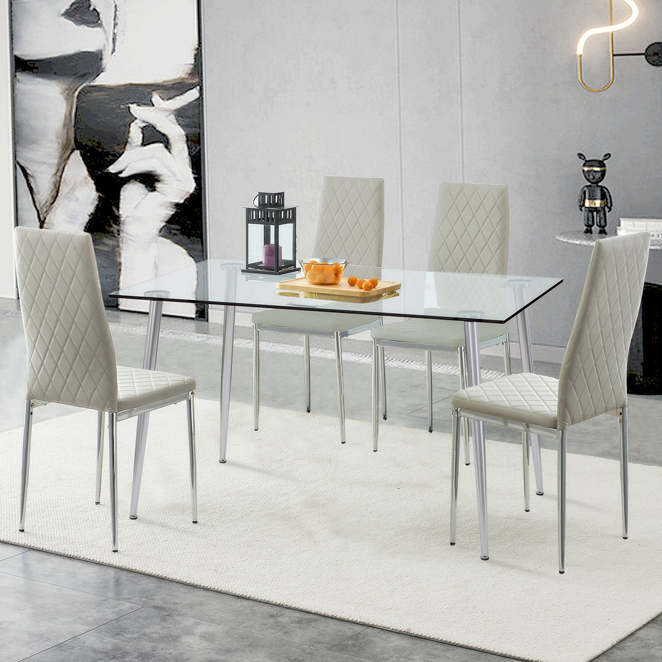 Wrought Studio™ Glass Dining Table Set Glass Table Set Kitchen Table ...