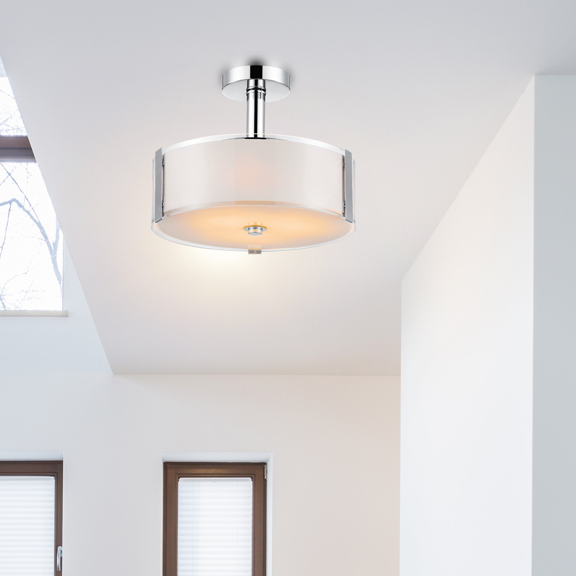 Latitude Run® 4 Light 17in Chrome Round Chandelier with Frosted Glass ...