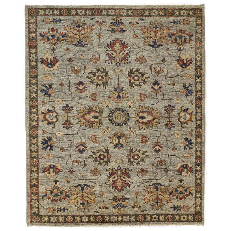 Langley Street® Cabool Oriental Hand Knotted Cotton/Wool Gray/Gold Area ...